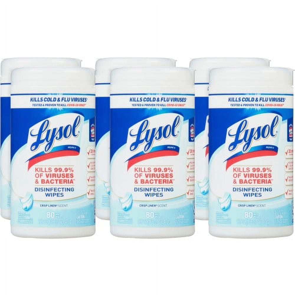 LYSOL Disinfecting Wipes, 80/Canister, 6/Carton, 1-Ply, 7x7.25, Crisp ...