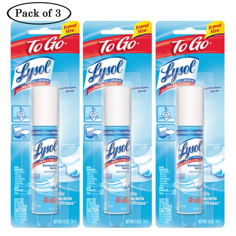 Lysol Disinfectant Spray To Go Crisp Linen Pack of 3, Sanitizer, 3.8 oz ...