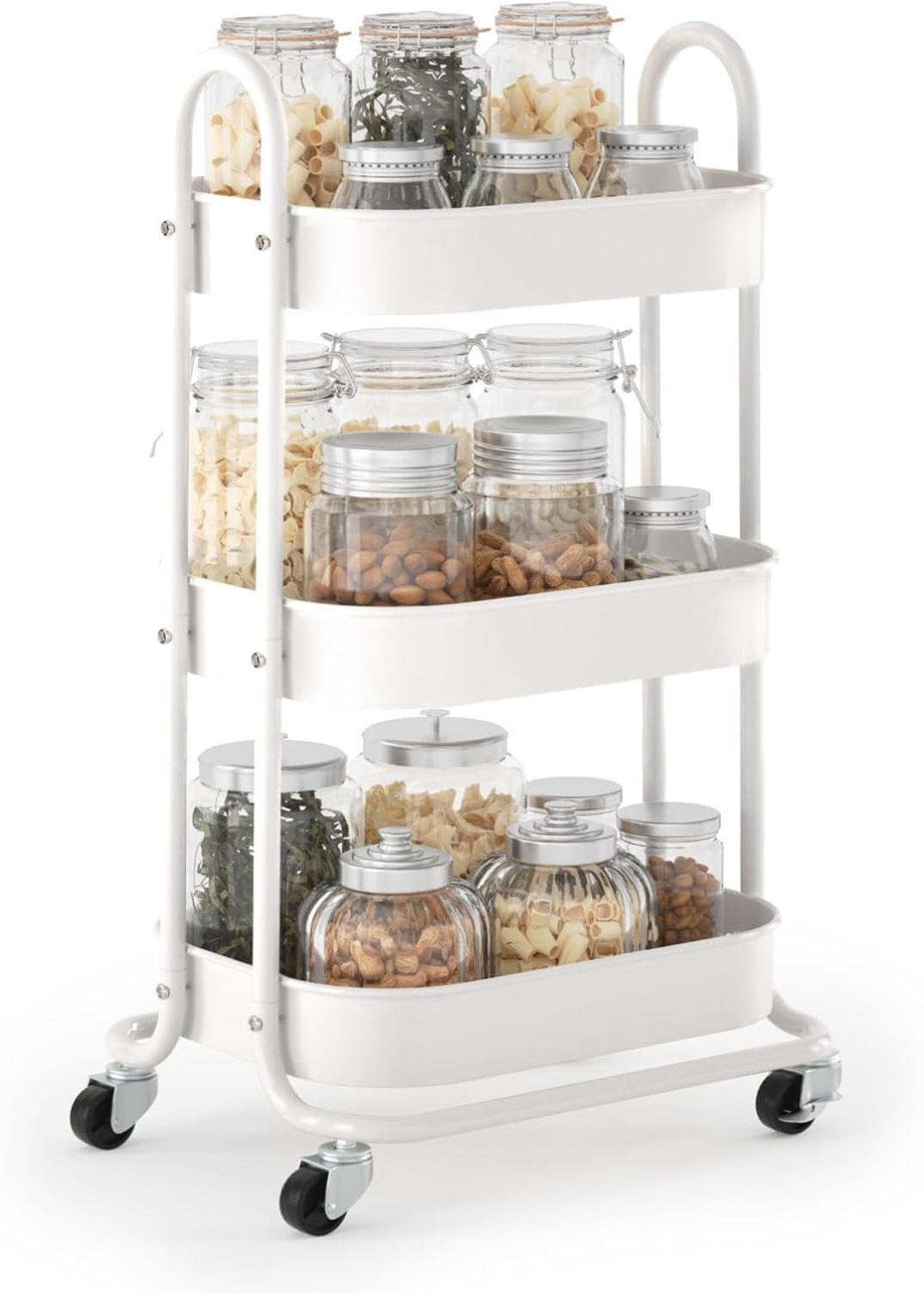 LYSP 3 Tier Rolling Cart, Round Metal Utility Cart with Lockable Wheels ...