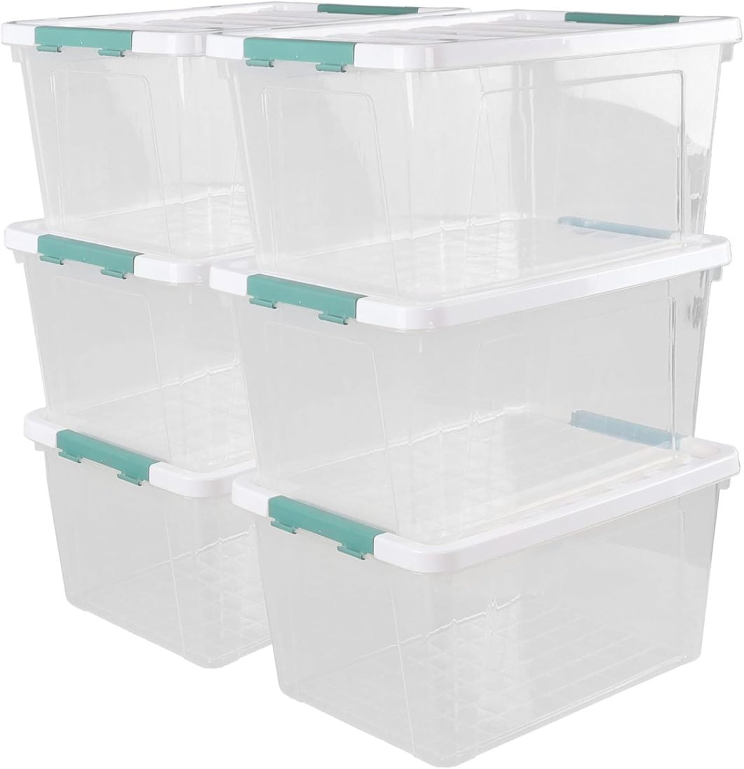 LYSP 35 Quart Clear Large Storage Box, Plastic Storage Bins, Set of 6 ...