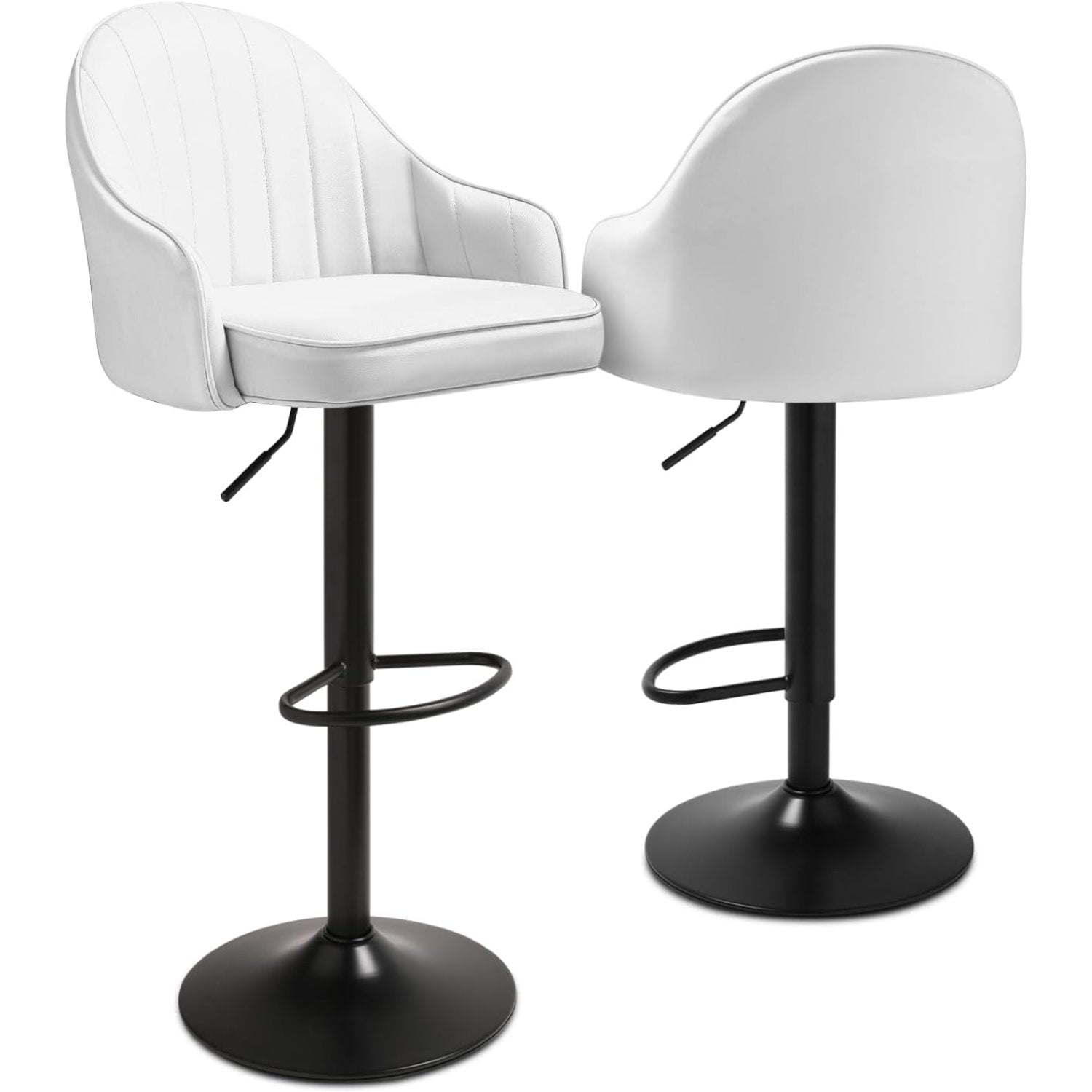 LYSP Bar Stools Set of 2, Leather Counter Height Bar Stools with Backs ...