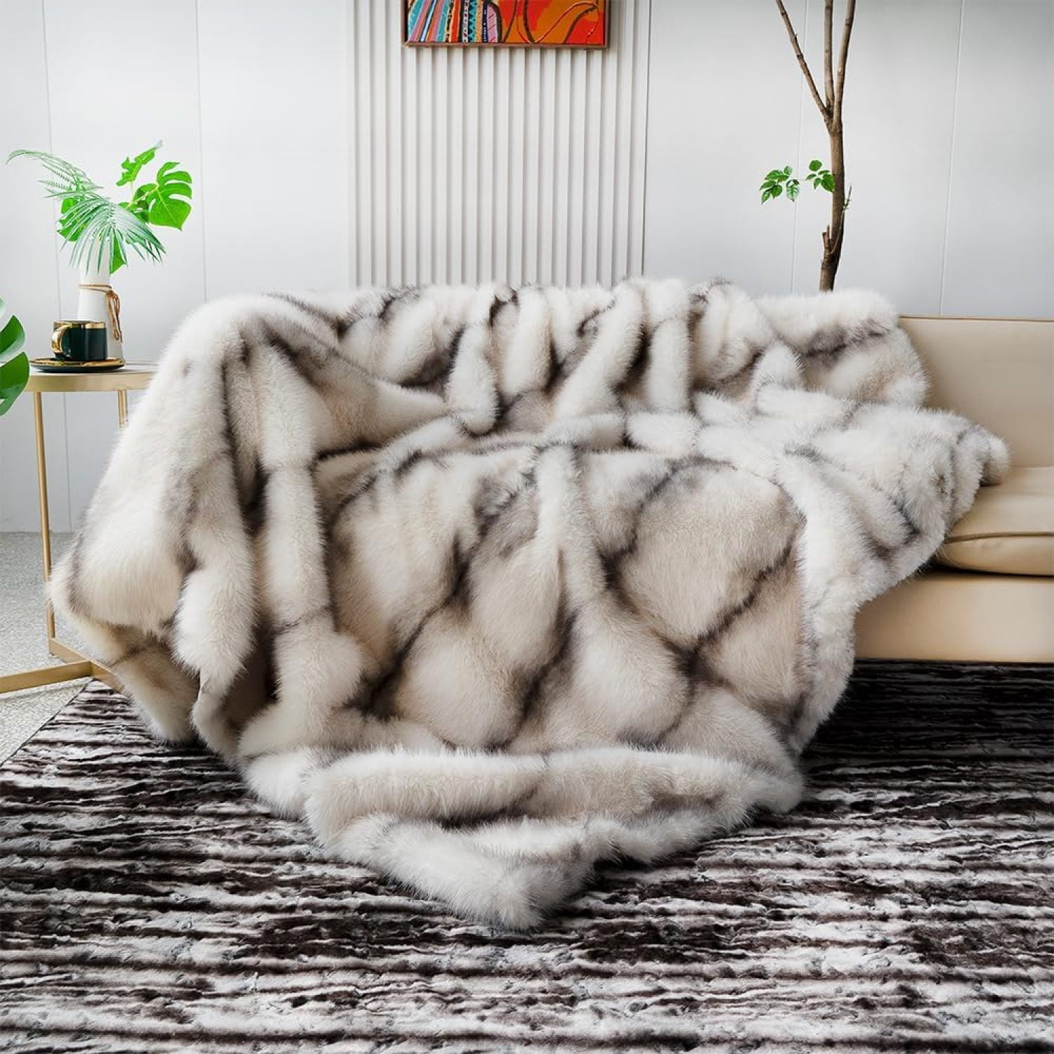 LYSP Faux Mink Fur Blanket Luxury Fur Throw Blanket Sofa Fluffy Blanket ...