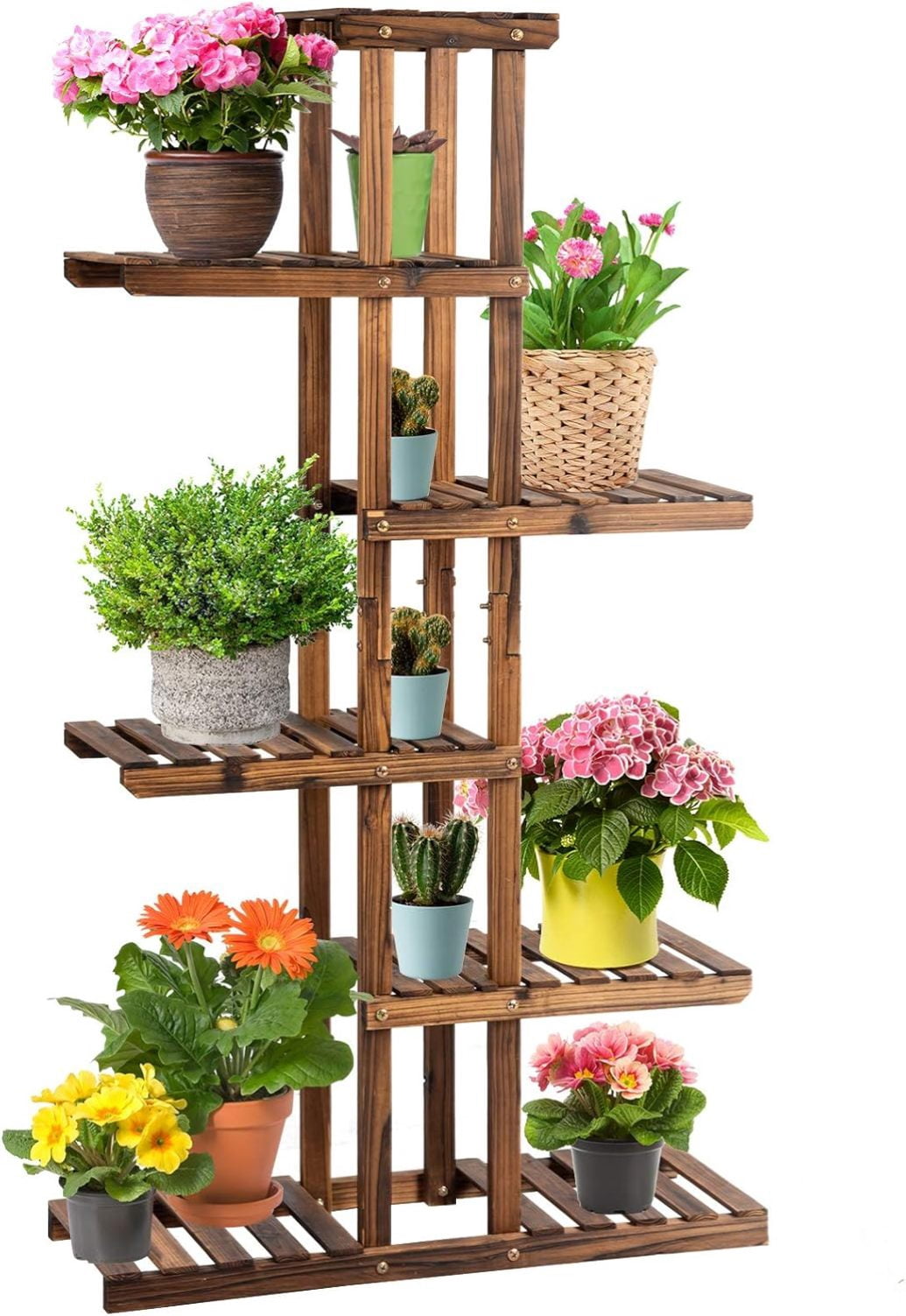 LYSP Flower Rack Wood Plant Stand 7 Wood Shelves 11 Pots Bonsai Display ...