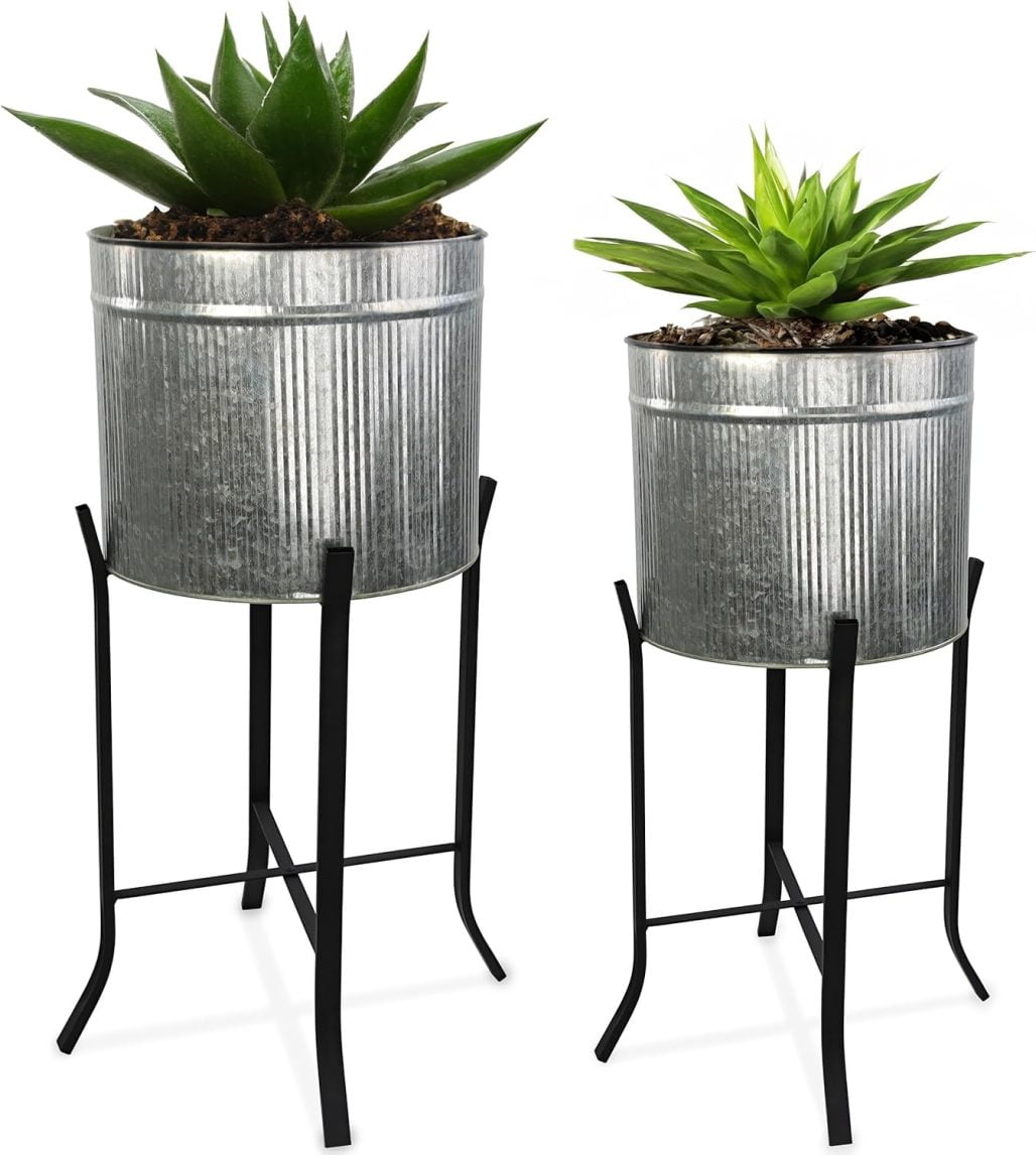 LYSP Metal Plant Stand Set of 2 Standing Planters - 10 and 12 Inch ...