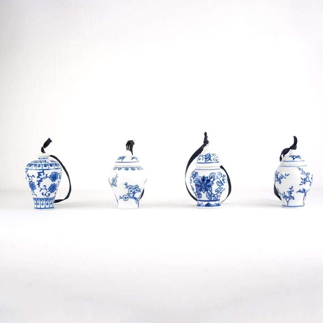 LYSP Mini Ginger Jar Ornaments - Set of 4 Porcelain Hanging Chinoiserie ...