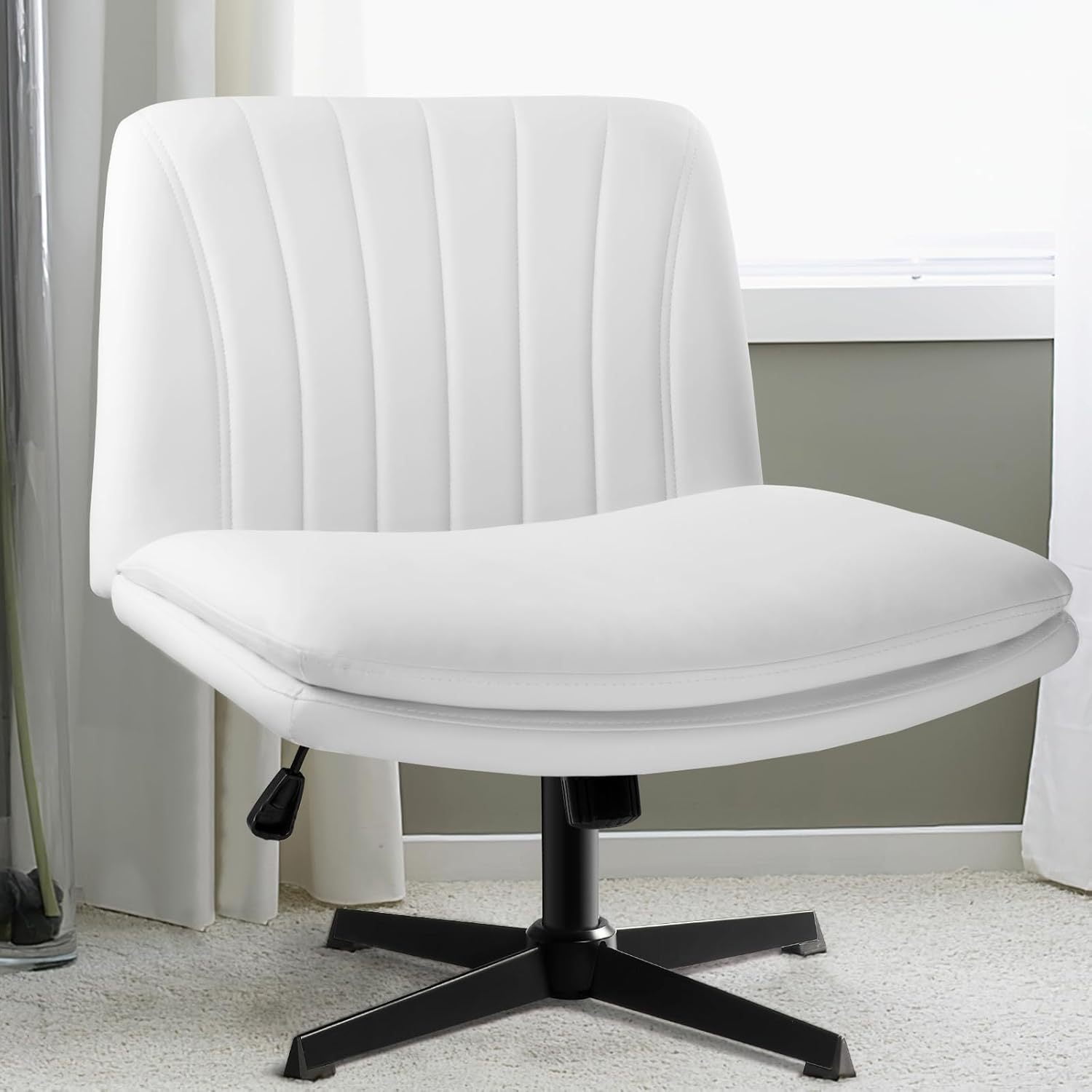 LYSP PU Leather Armless Office Desk Chair No Wheels,Criss Cross Legged ...