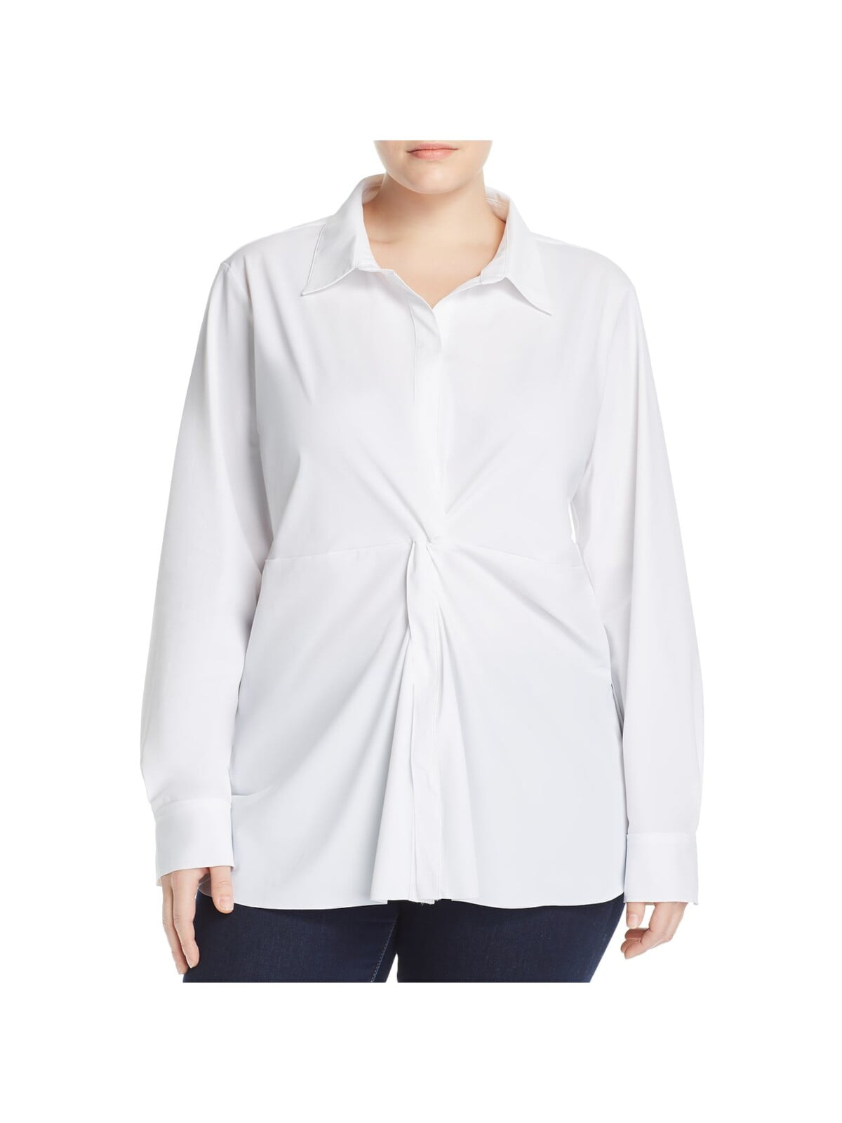 LYSSE Womens White Cuffed Sleeve Collared Wear To Work Button Up Top ...
