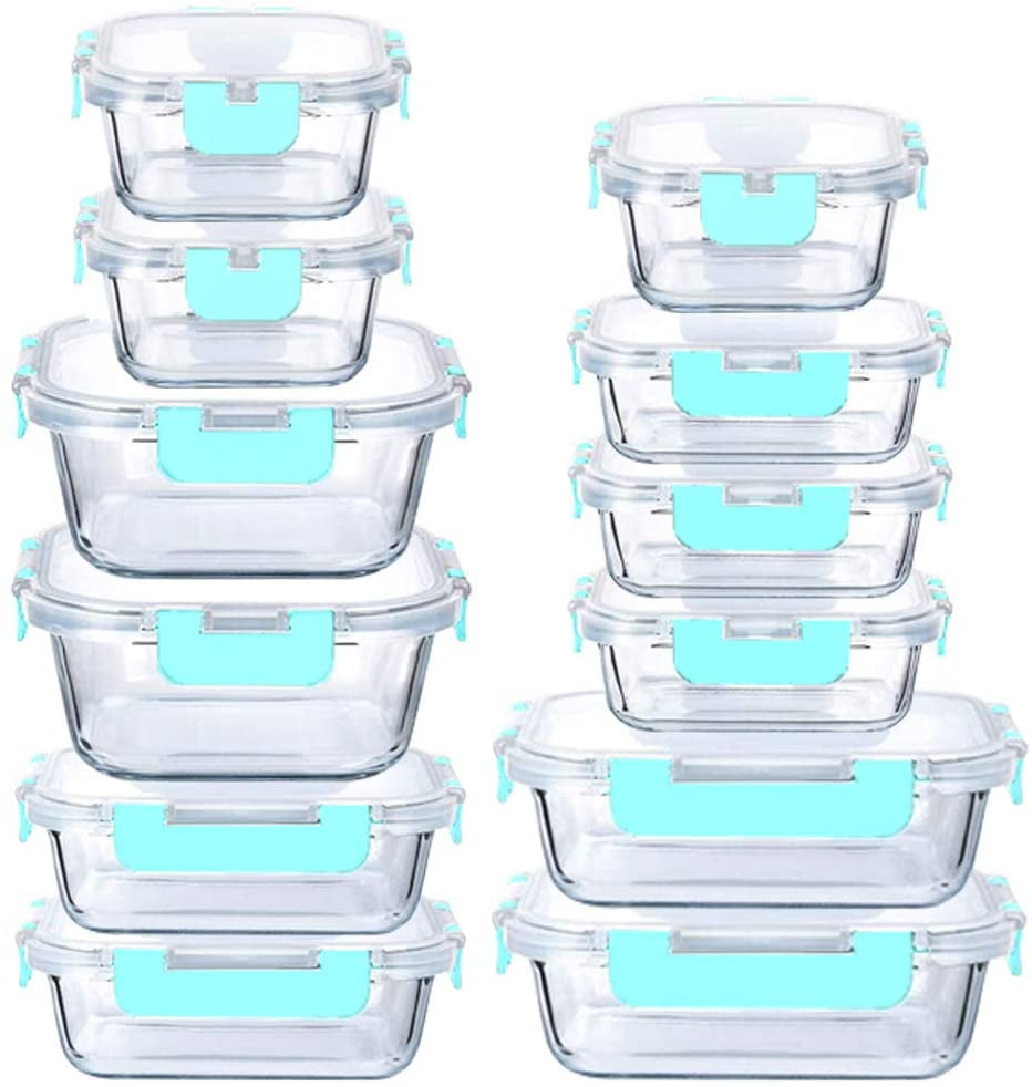 LYTIO Glass Food Storage Containers with Locking, Leakproof Lids, 12 ...