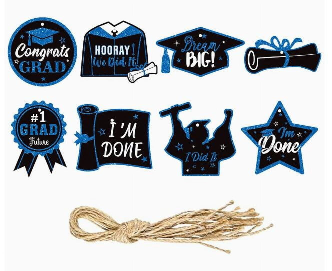 WEUVEB Paper Jute Rope Graduation Decorations Blue 24Pcs 3.9X3.8X0.04In ...