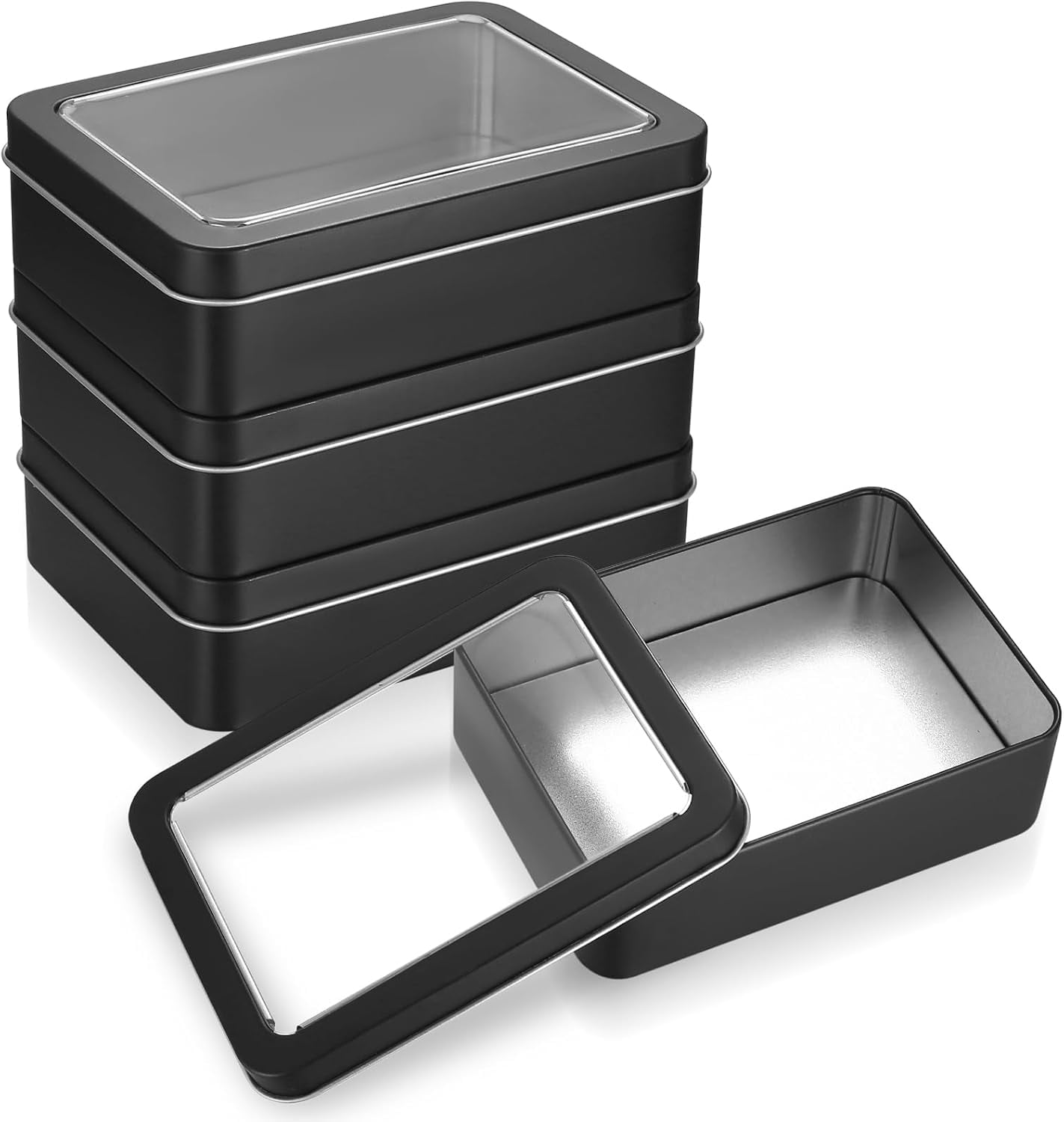 LYTMENT 4pcs Tinplate Storage Boxes With Clear Window Lid Rectangular Metal Tins For Small Items ...