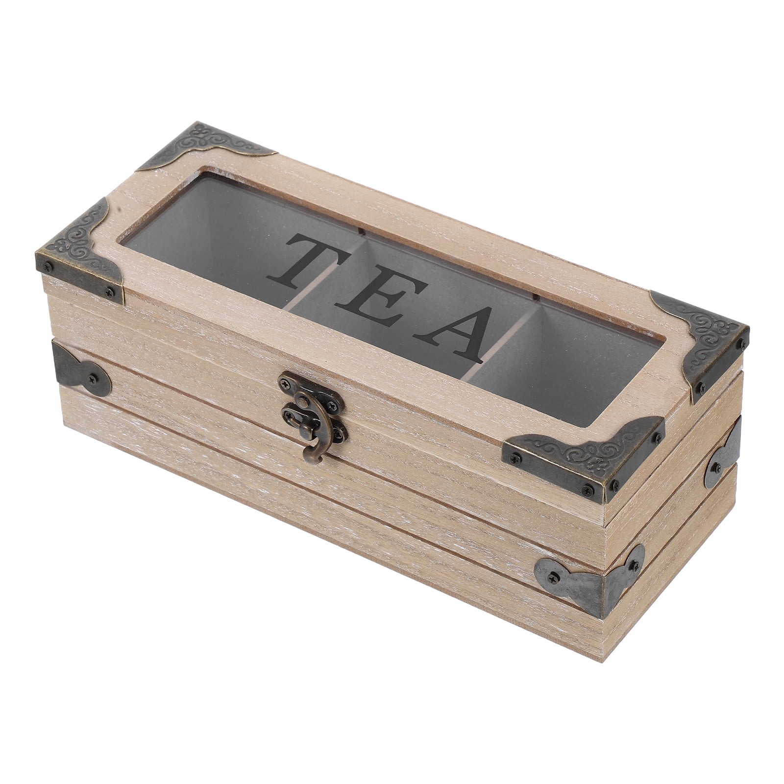 WEUVEB Wood Tea Bag Storage Container Easy Access Lid for Desktop Use ...