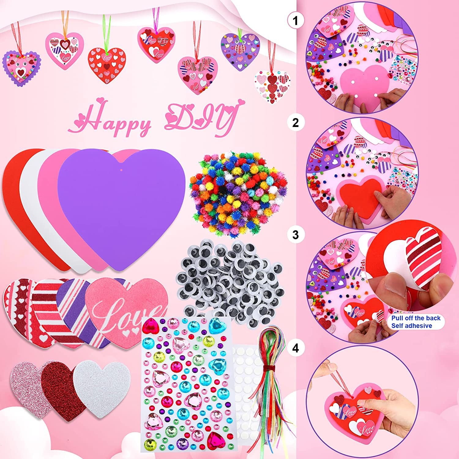 LYTRYCAMEV 28 Sets Valentine's Day Heart Ornaments DIY Foam Heart ...