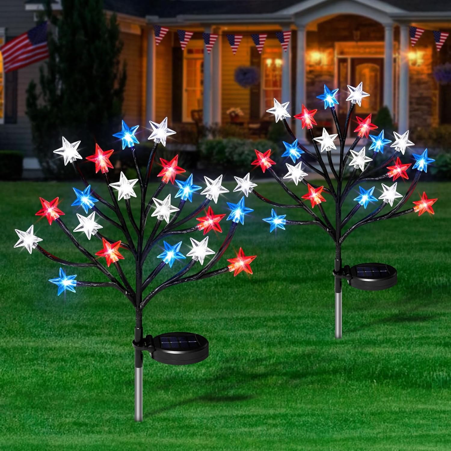 LYTRYCAMEV 4th of July Decorations Solar Garden Lights,Outdoor Red Blue ...