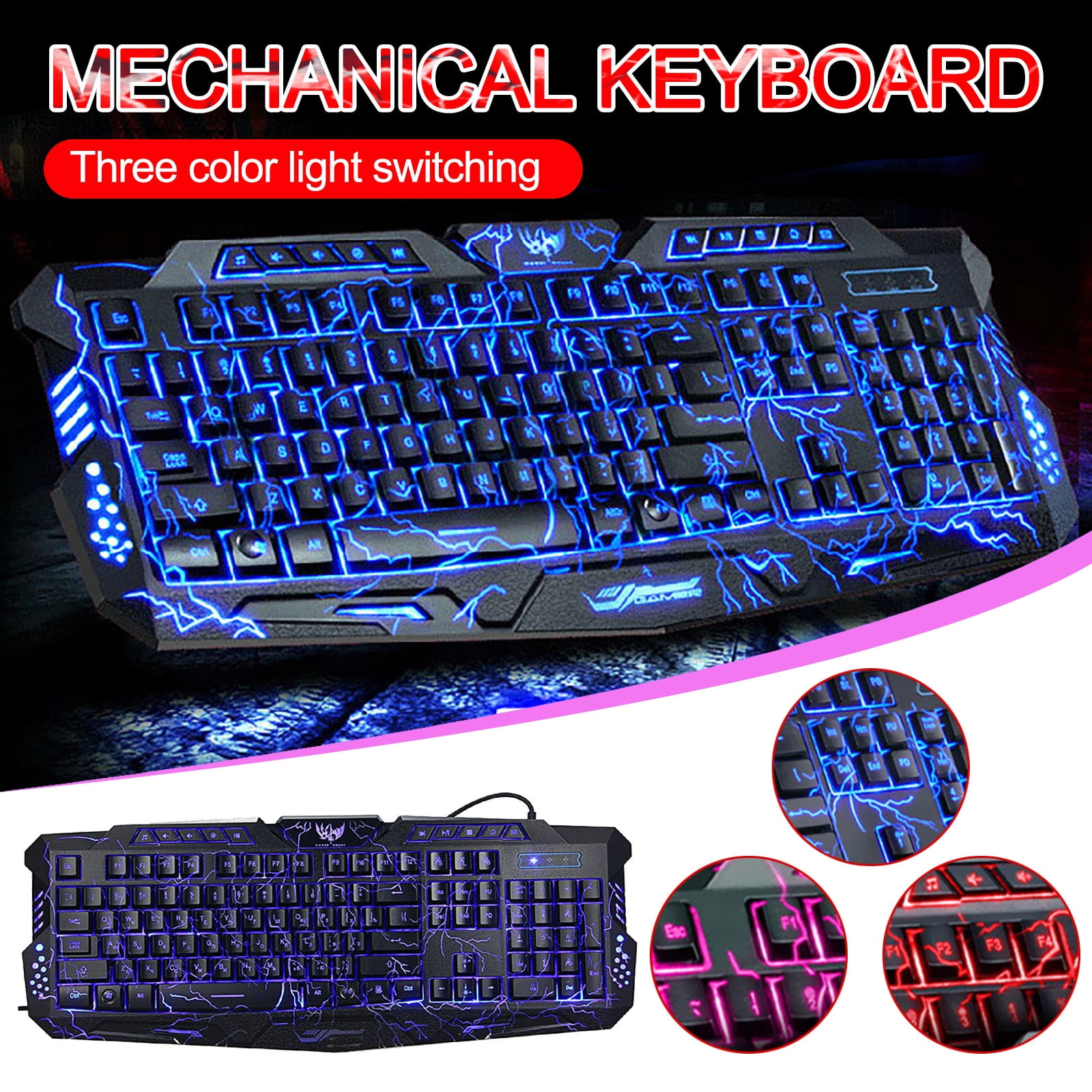 Lytiang 3 Colors Usb Illuminated Led Backlit Backlight Gaming Crack Keyboard M200 Wireless