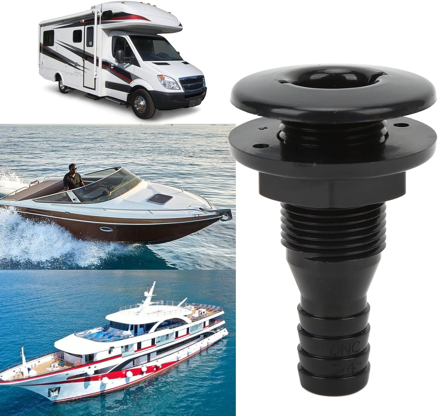 Boat Thru Hull Fittings 3/4in ABS Plastic Boat Thru Hull Connector ...