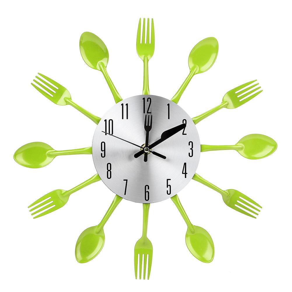LYUMO Noiseless Stainless Steel Cutlery Clock Knife and Fork Spoon Wall ...