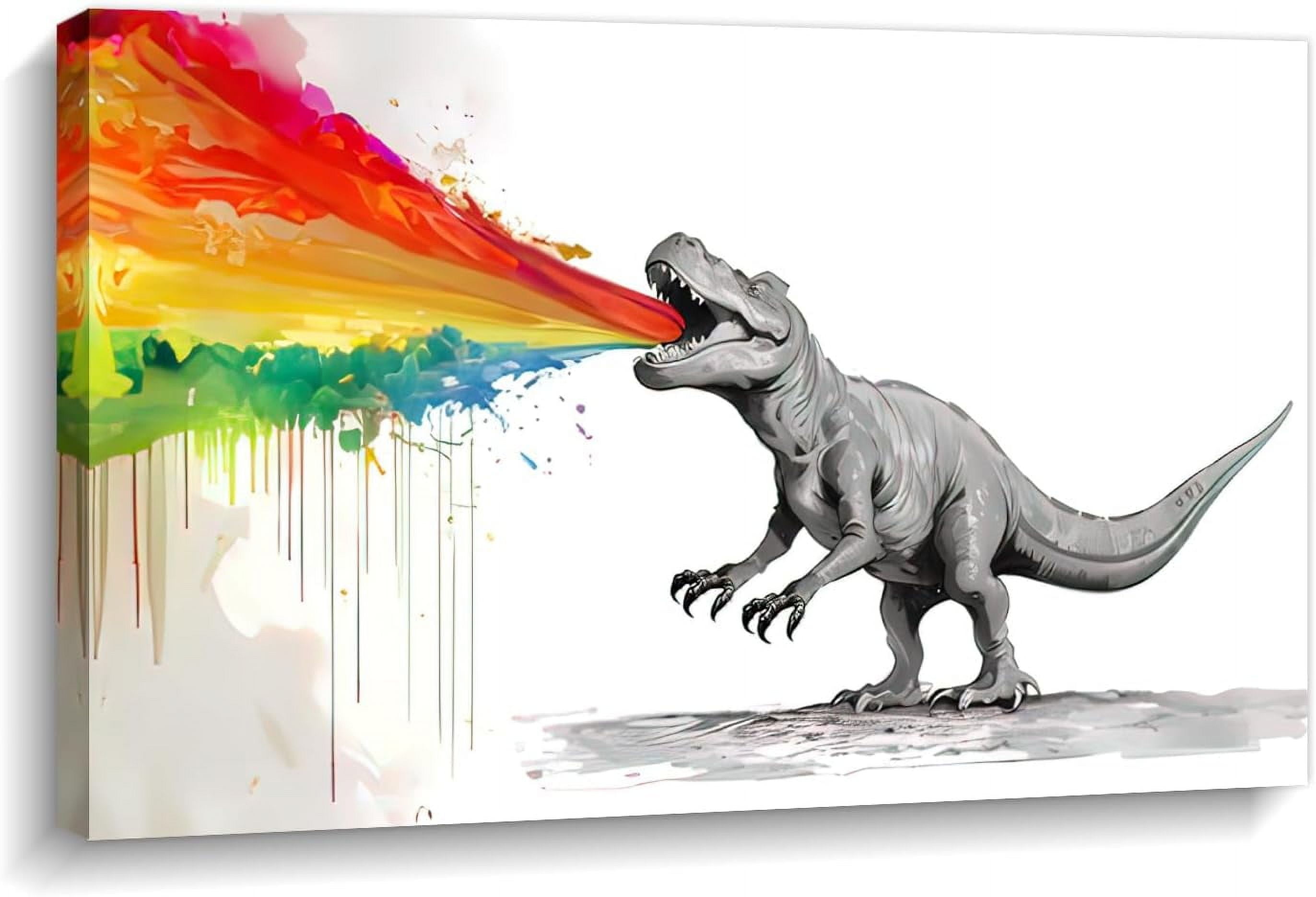 LYUNSHUO Dinosaur Canvas Wall Art Abstract Graffiti Rainbow Picture ...