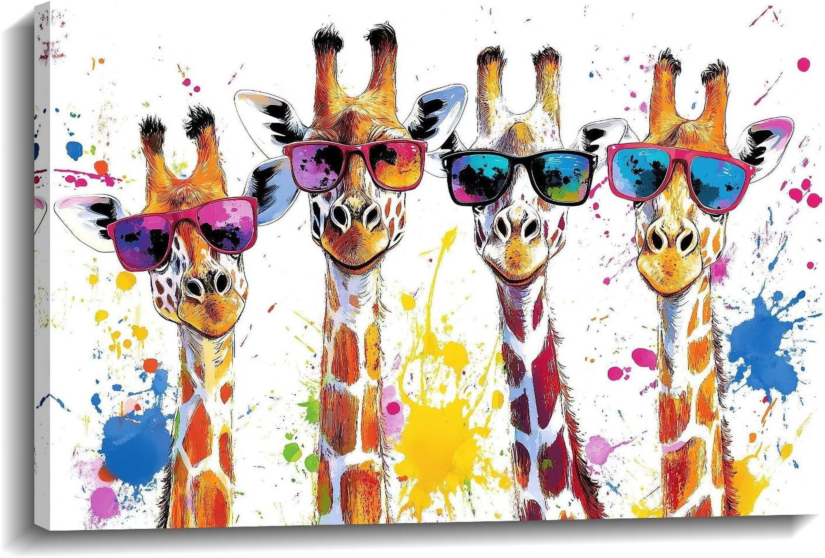 LYUNSHUO Giraffe Canvas Wall Art Giraffe Family with Glasses Picture ...