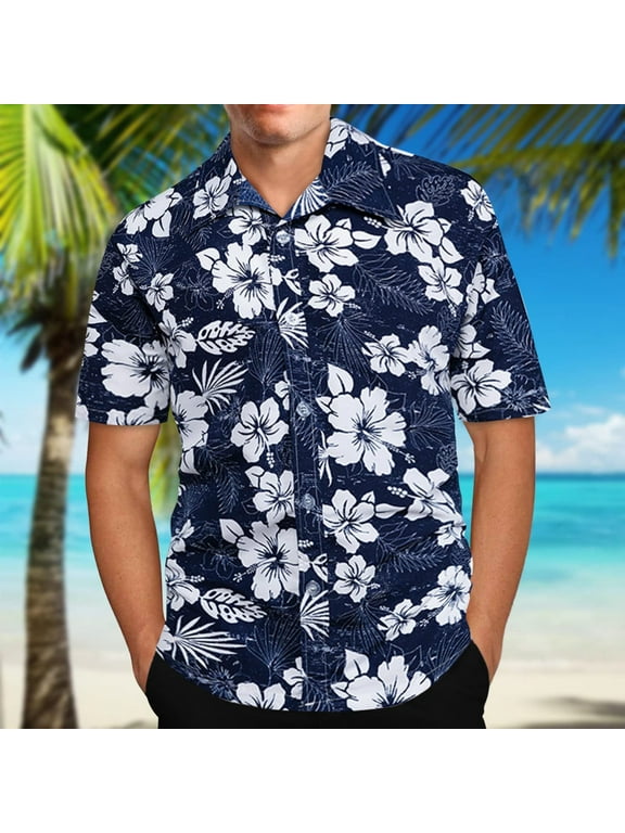 Balery Red And Blue Fire Dragon A Print Men's Hawaiian Shirts Short ...