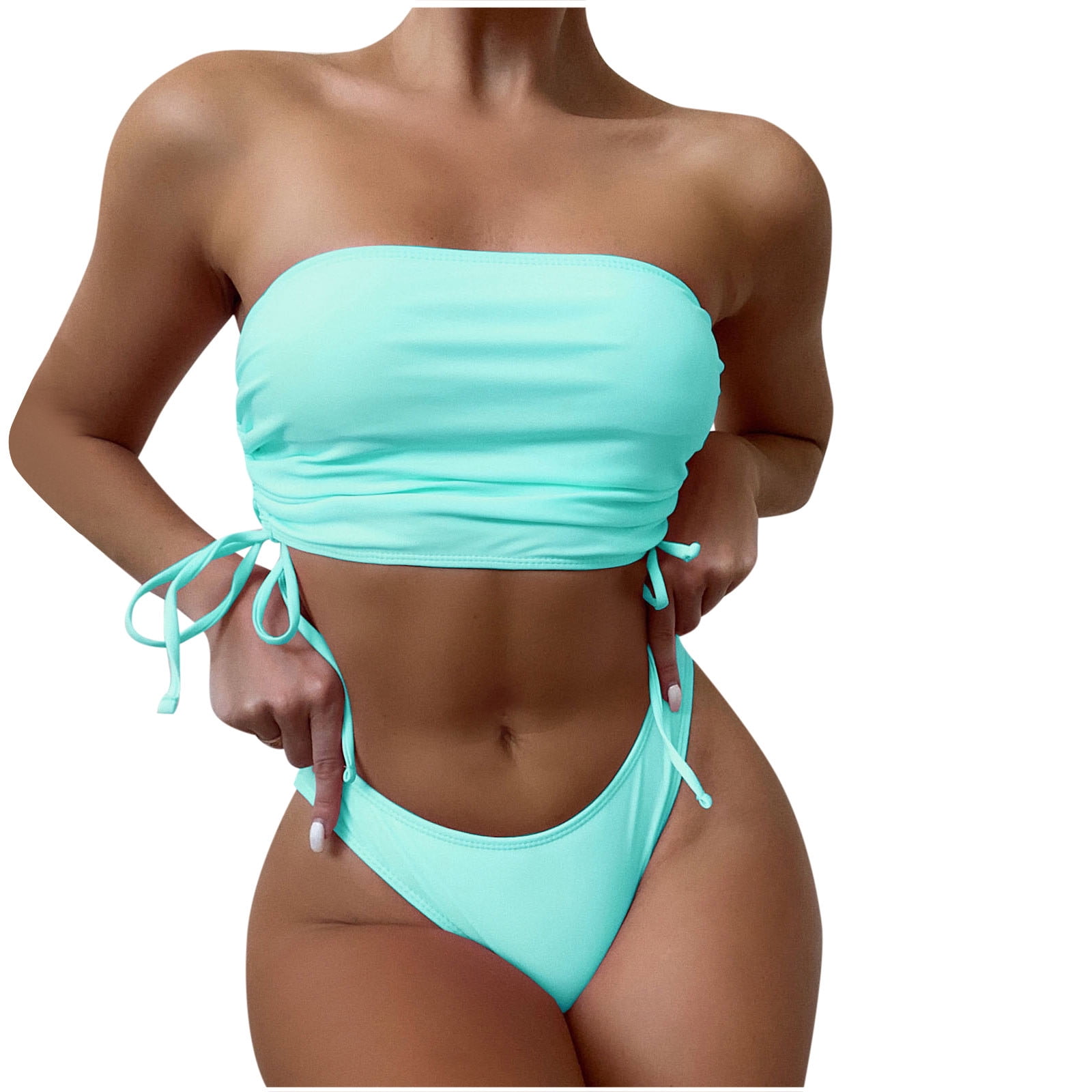 LYXSSBYX Bikinis for Women Plus Size Ladies Sexy Split Solid Color Back Tube Top Strap Beach ...
