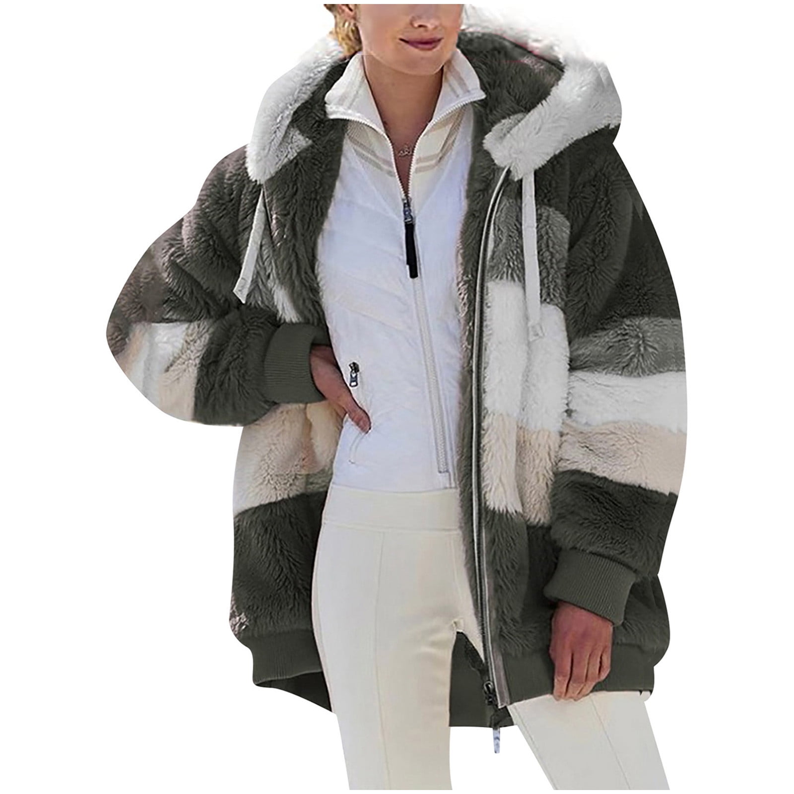 LYXSSBYX Jackets for Women Plus Size Clearance Women Plus Size Winter Warm Loose Plush Zip ...
