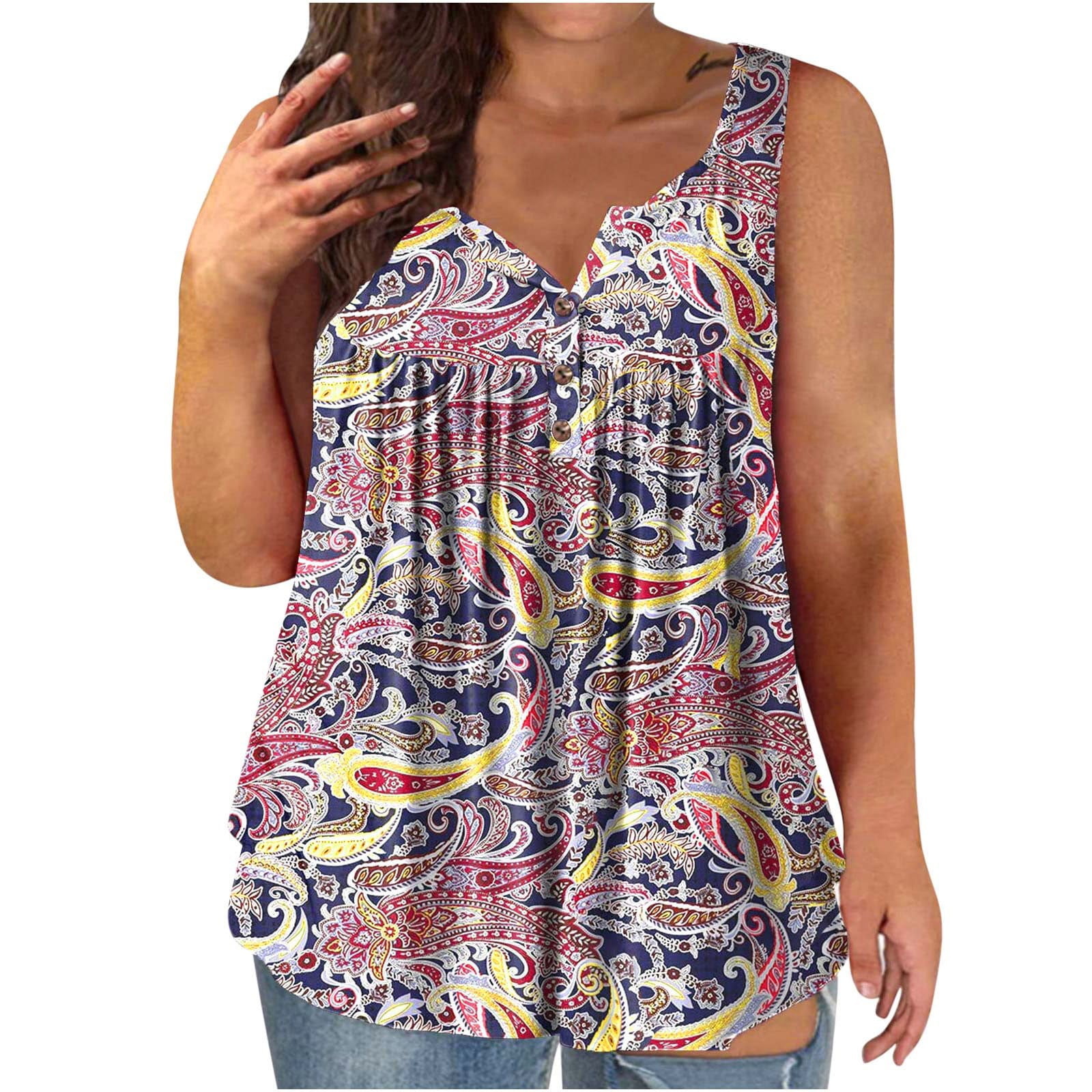 LYXSSBYX Plus Size Tank Tops for Women Clearance Womens Tank Summer Printed Sleeveless Flared ...