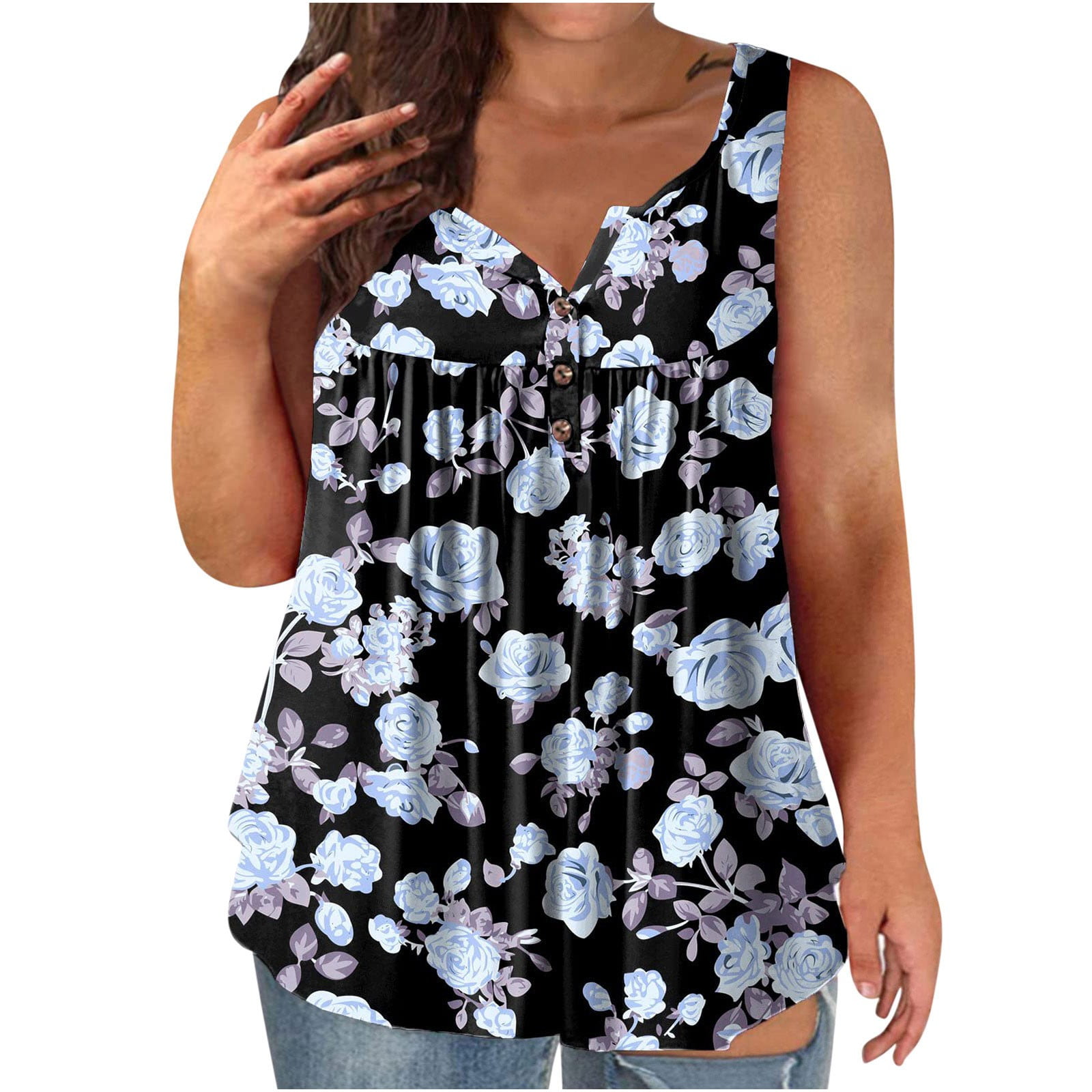 LYXSSBYX Plus Size Tank Tops for Women Clearance Womens Tank Summer Printed Sleeveless Flared ...