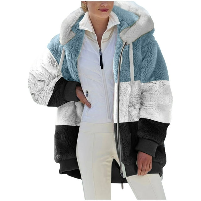 Lyxssbyx Plus Size Womens Hooded Faux Coat Jacket Warm Winter