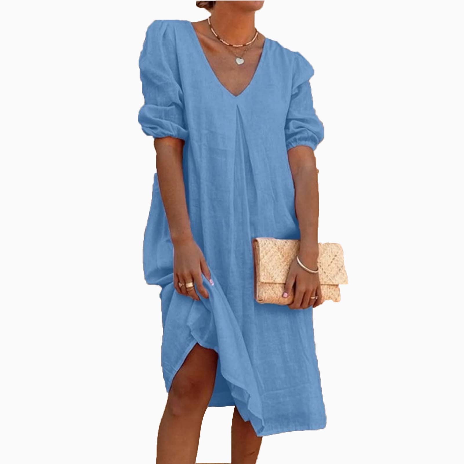 LYXSSBYX Sumemr Dresses for Women Clearance Women's Cotton Linen Solid ...