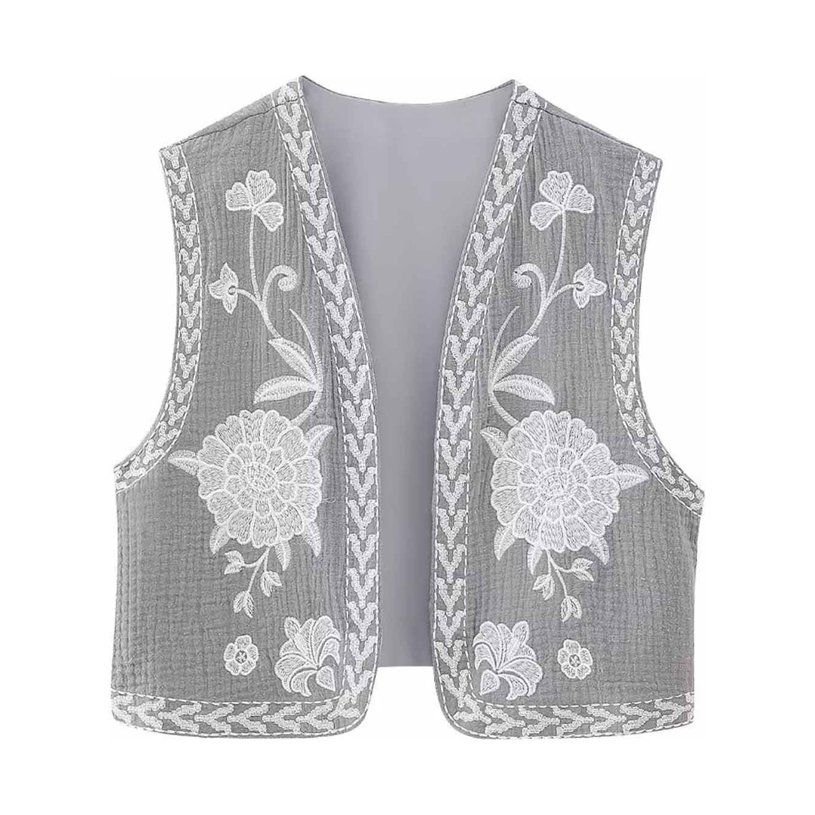 LYXSSBYX Vest for Women Women Vintage Embroidered Vest Tops Linen ...