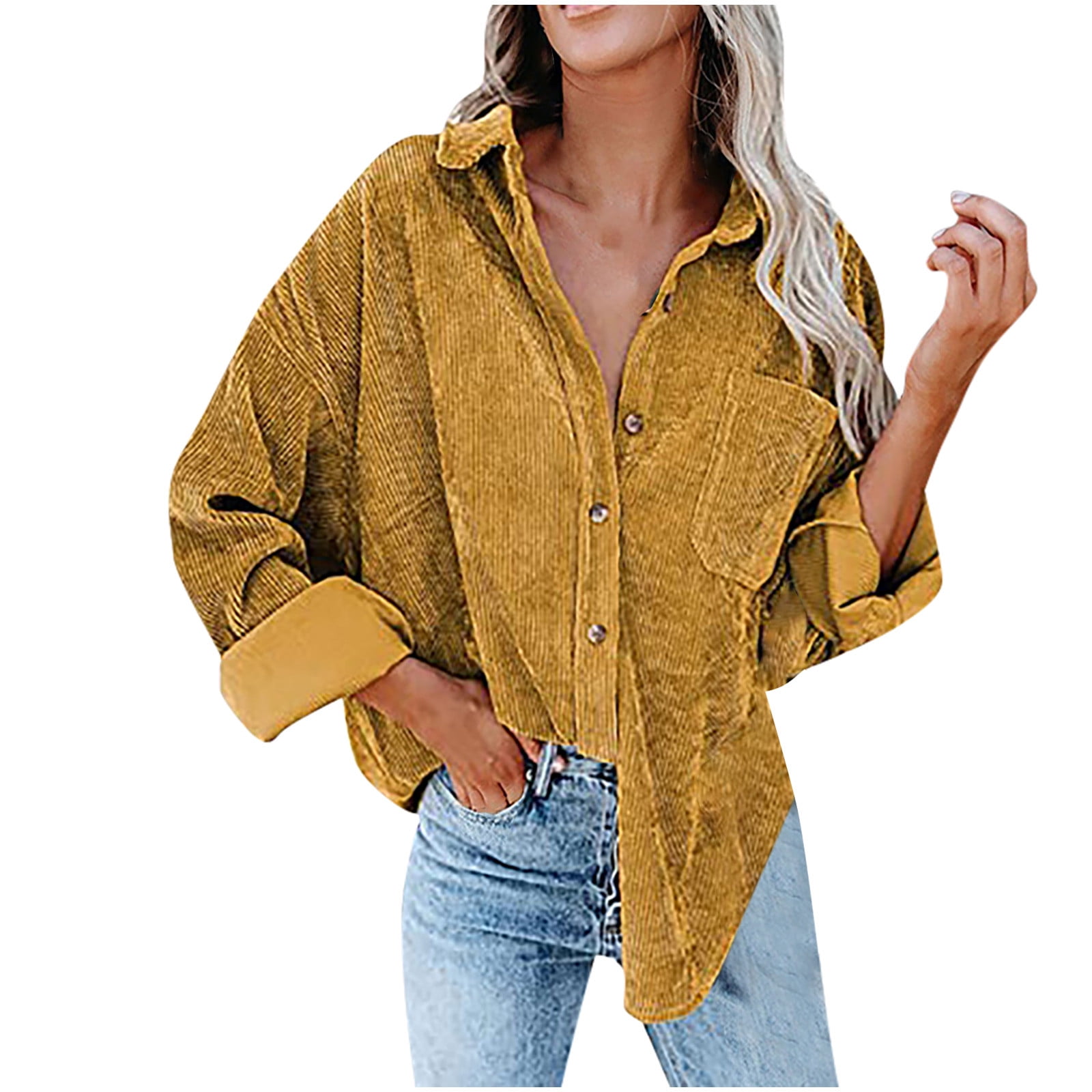 LYXSSBYX Women Long Sleeve Shacket Jacket Hot Sale Clearance Pockets Buttons Long Sleeve Tops ...