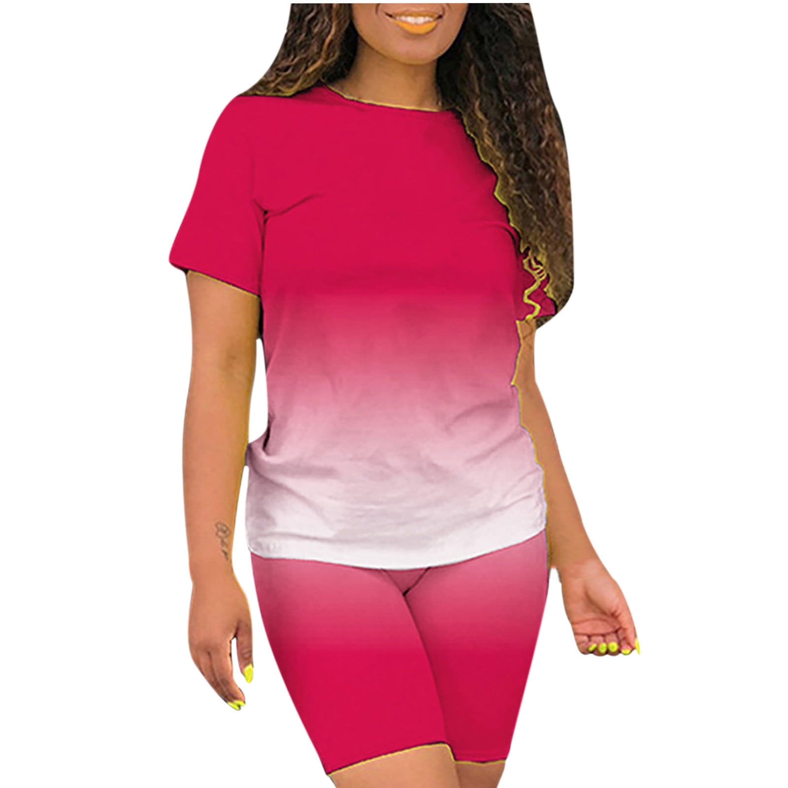 LYXSSBYX Womens 2 Piece Outfits for Summer Two-Piece Women Fashion Tees ...