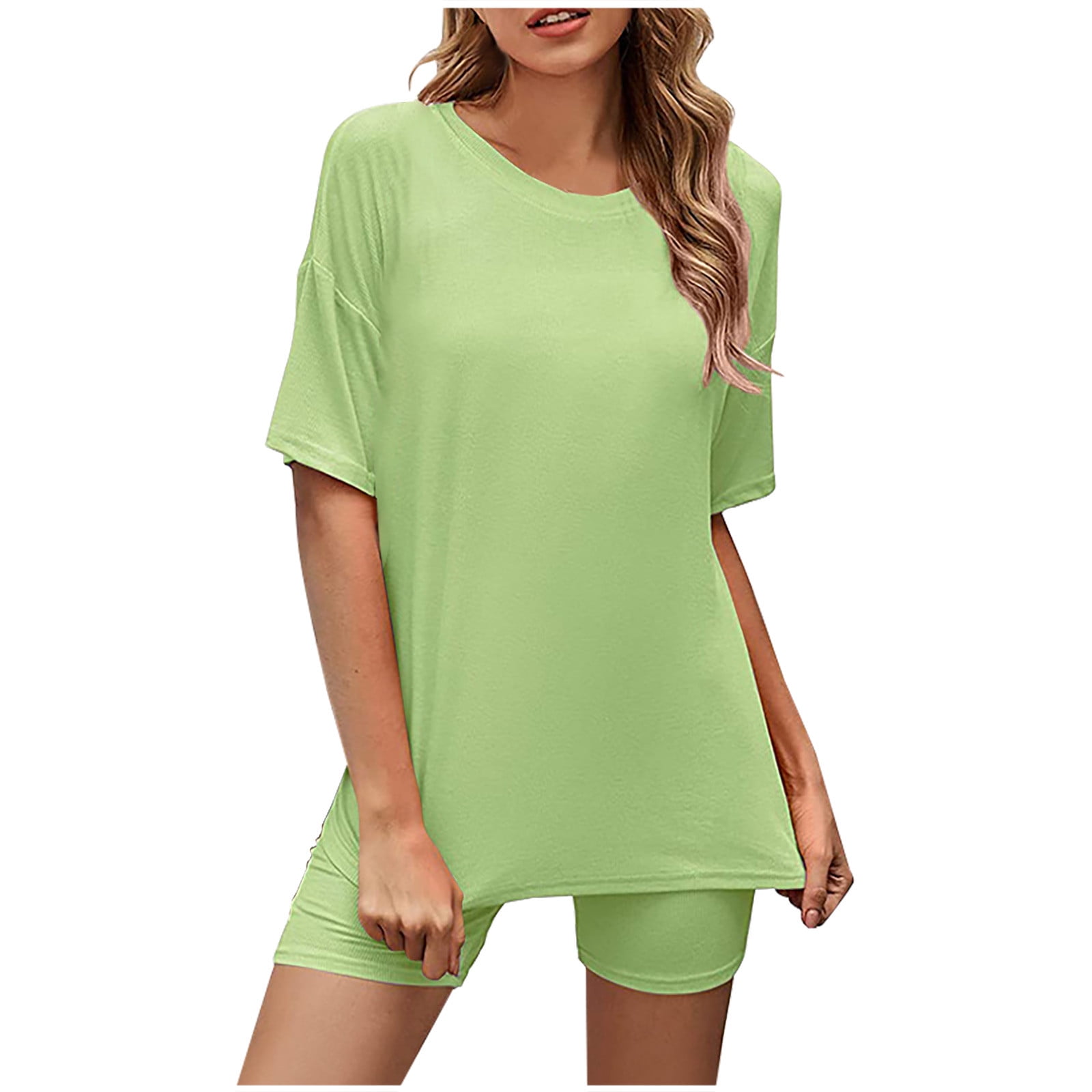 Lyxssbyx Womens 2 Piece Outfits For Summer Women Fashion Round Neck