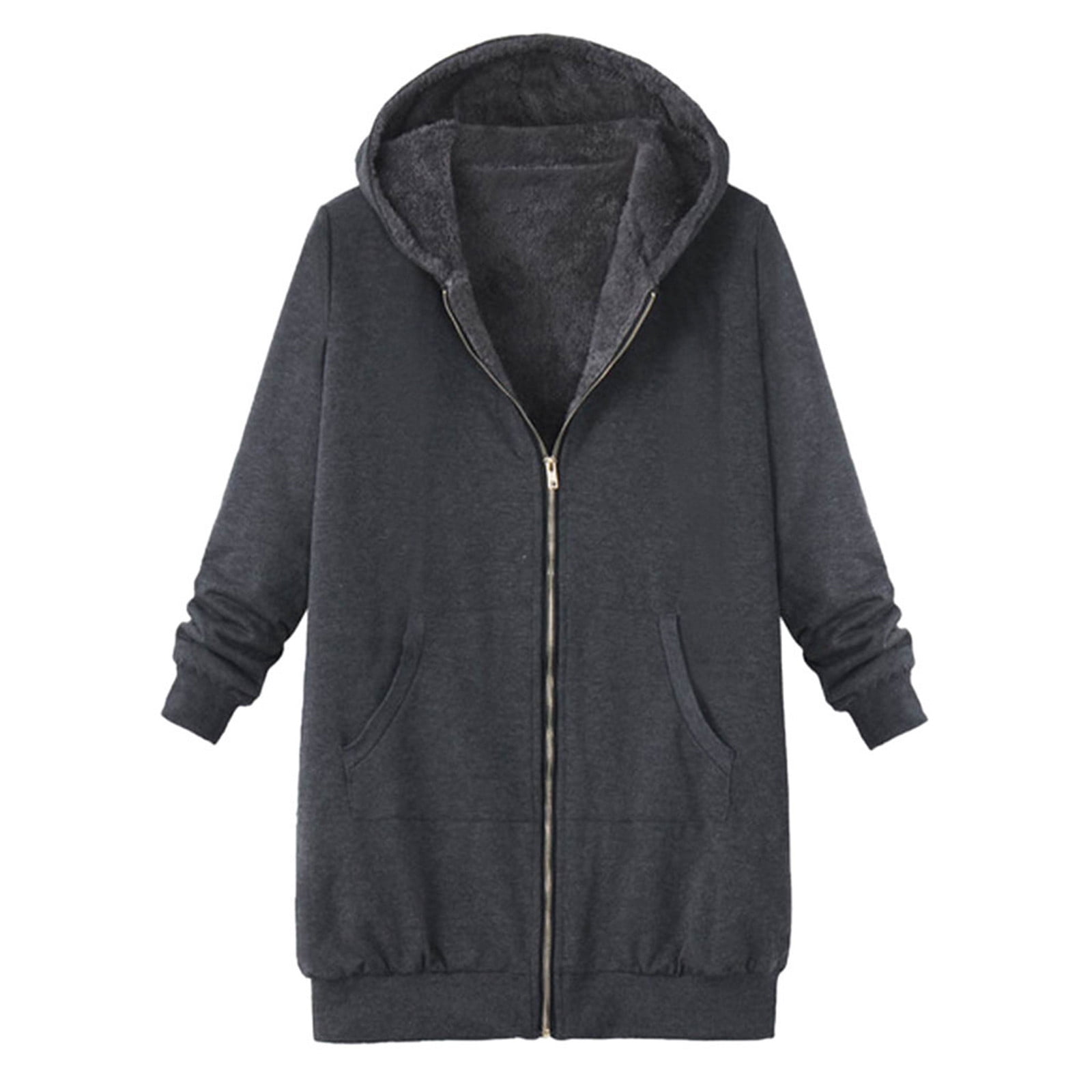 LYXSSBYX Womens Coats and Jackets Clearance Women Vintage Solid Fleece Hooded Zipper Plus Size ...