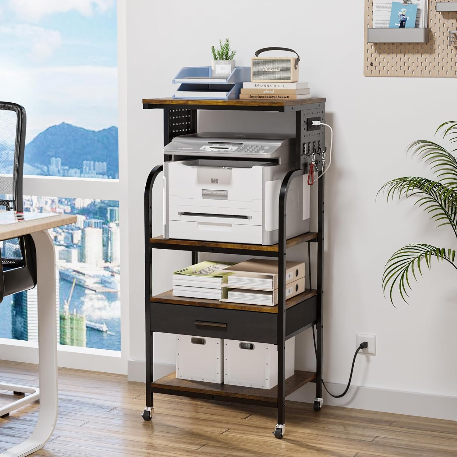 LYYHTY 4 Tier Printer Stand with Adjustable Storage Shelf, Printer Cart ...