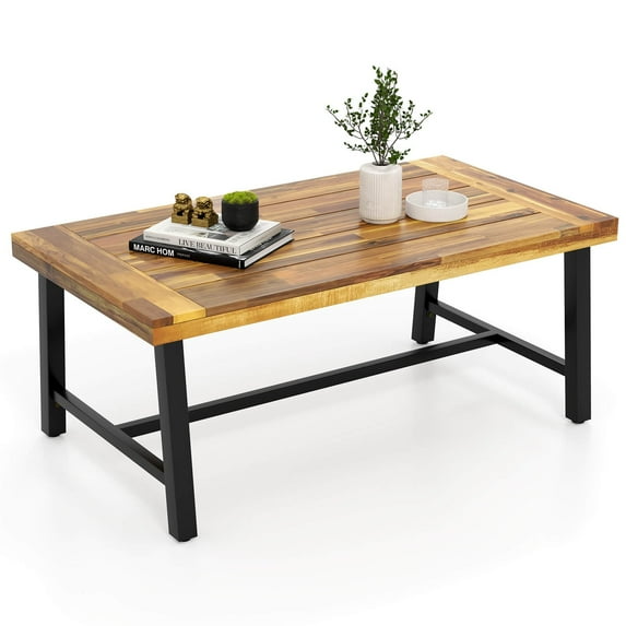 LYYHTY Acacia Wood Coffee Table, Rectangle Center Table, Indoor ...