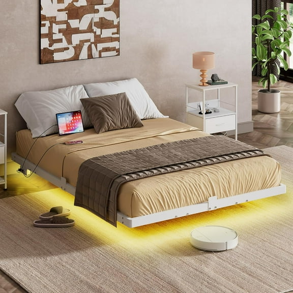 Bed Frame with Lights & Station - 14 Inch Platform Bed Frame No Box ...