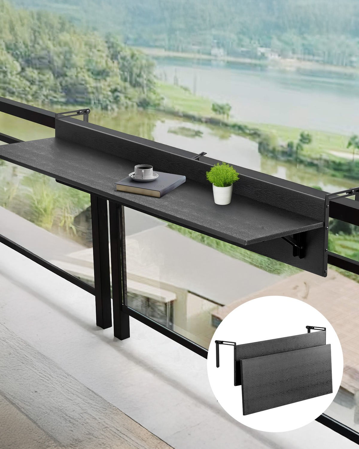 LYYHTY Multi-Functional Balcony Railing Table, Foldable Hanging Outdoor ...