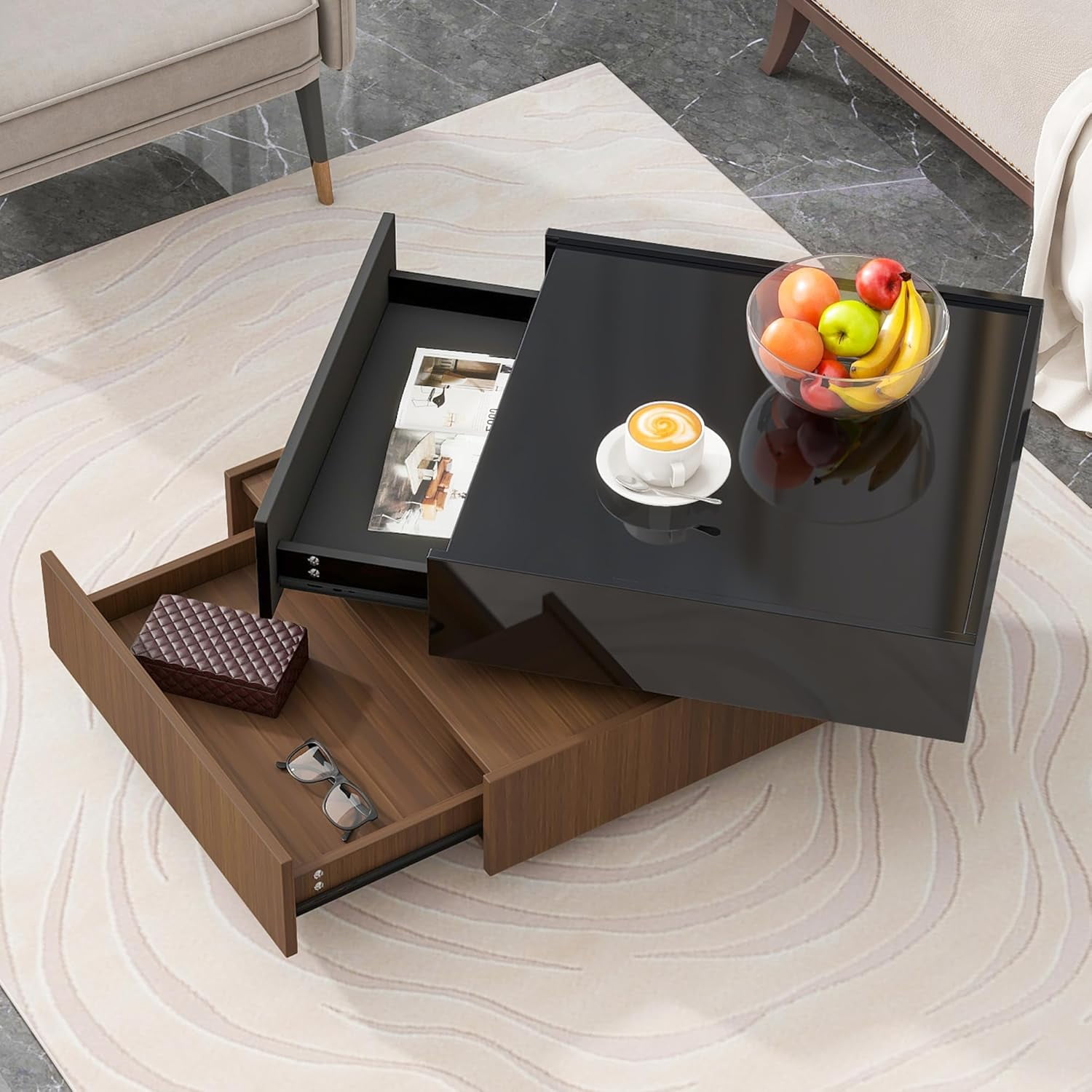 LZ LEISURE ZONE 360° Rotating Coffee Table, Modern Multi-Functional ...