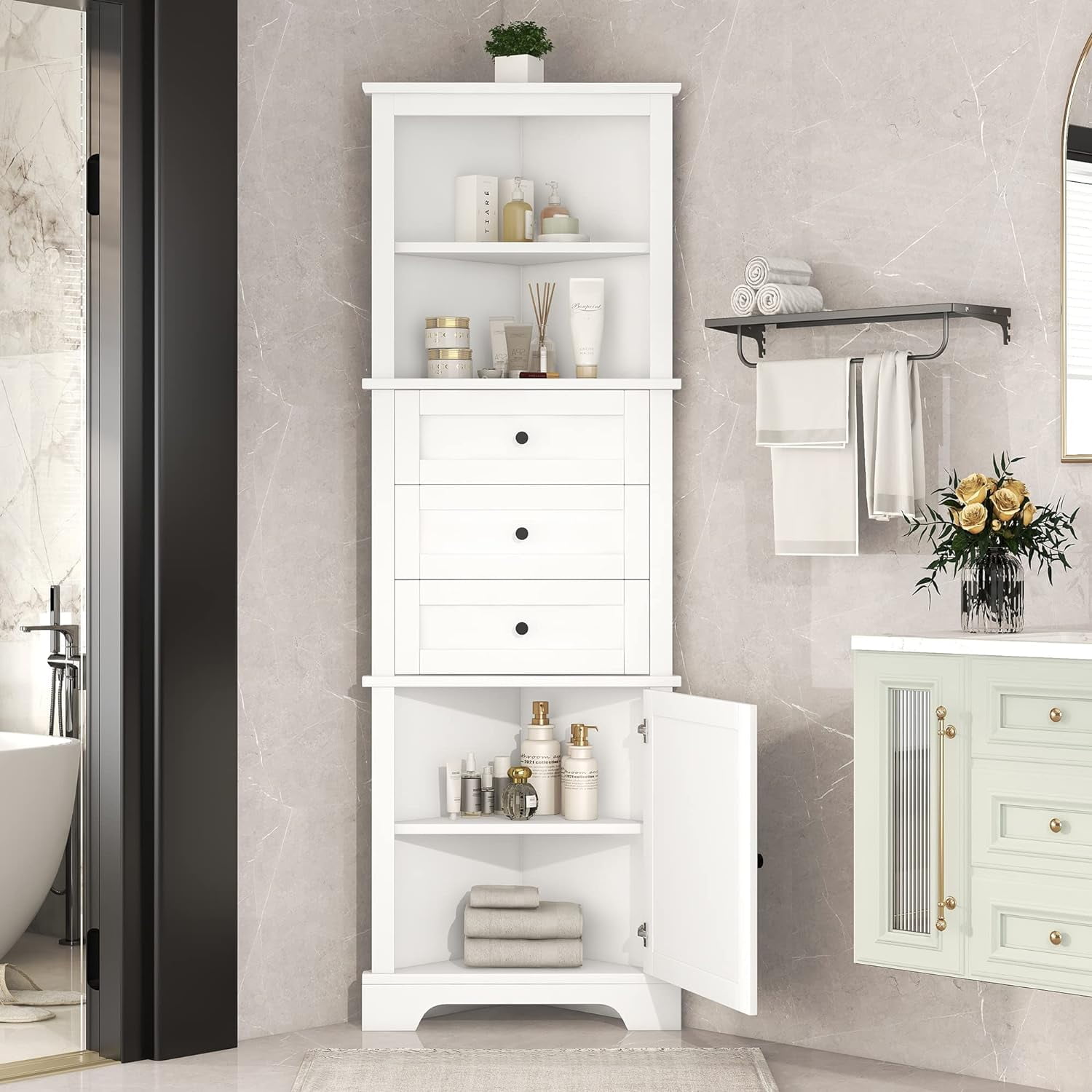 LZ LEISURE ZONE Freestanding Tall Corner Bathroom Cabinet with Doors ...