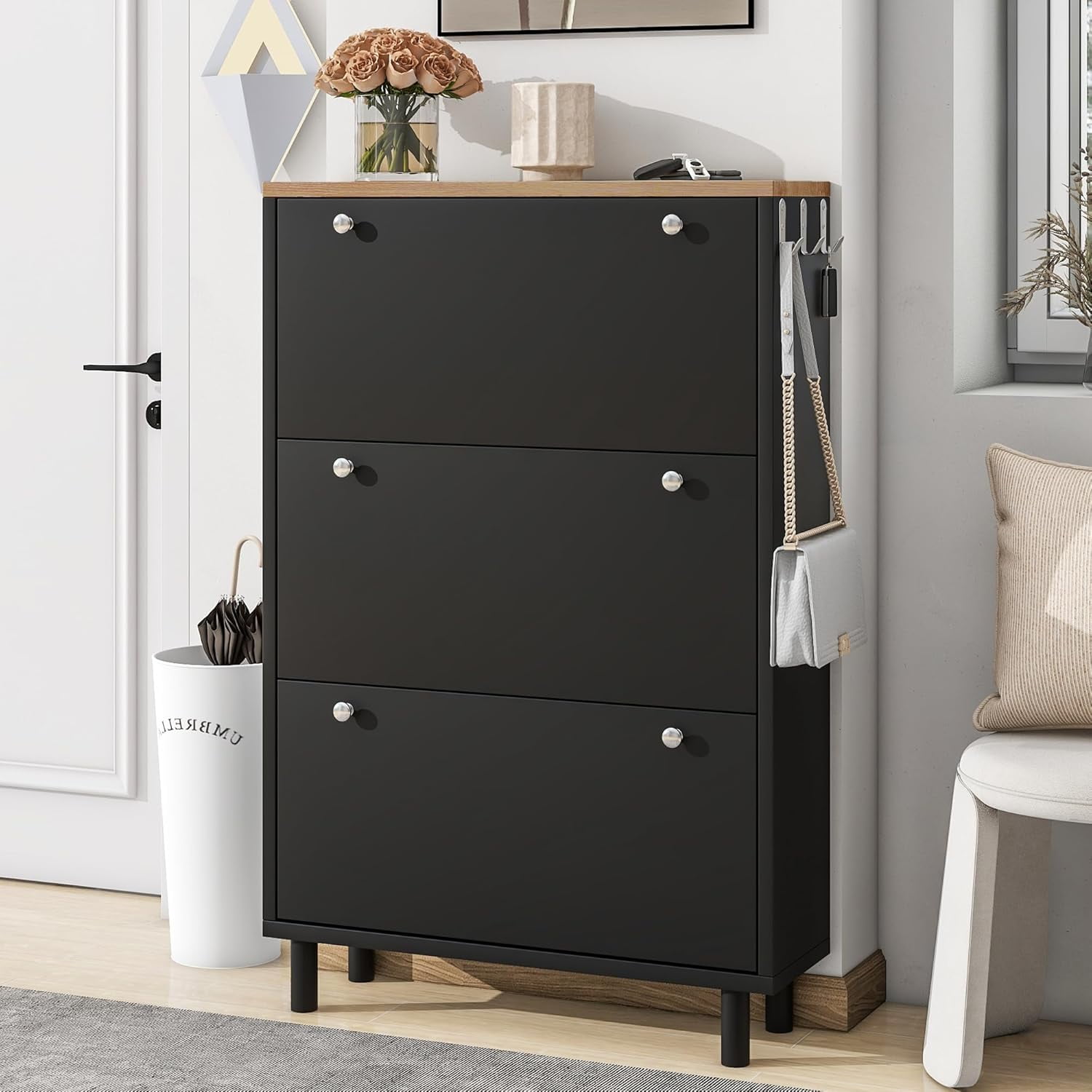 LZ LEISURE ZONE Shoe Cabinet, Narrow Shoe Cabinet for Entryway with 3 ...