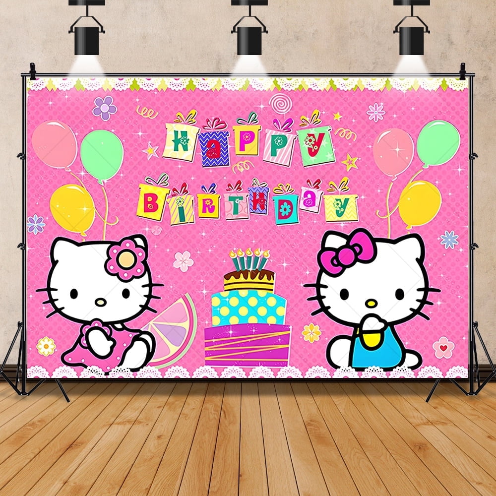 LZ287UM Hello Kitty Happy Birthday Theme Background Banner Birthday ...