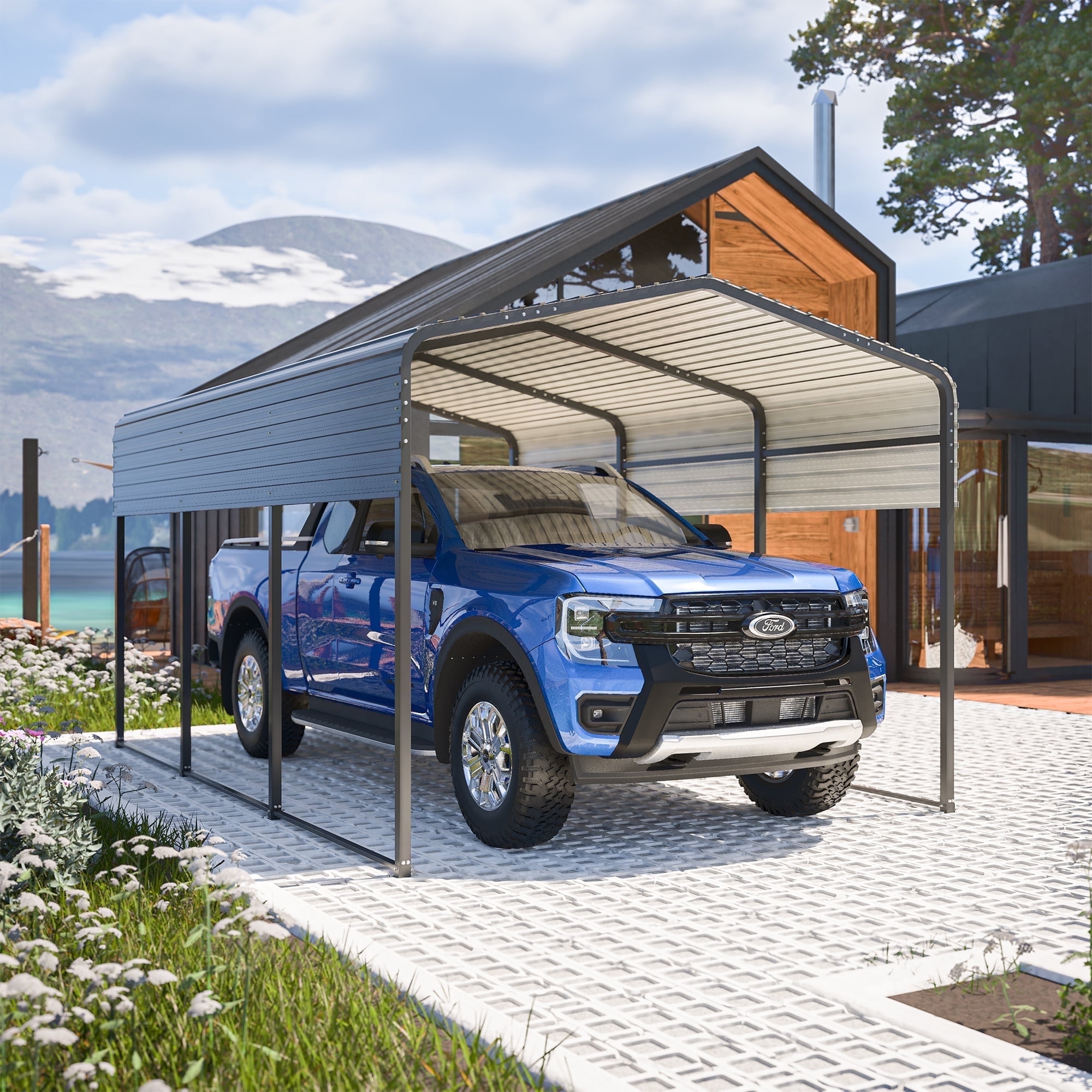 LZBEITEM 10x15 FT Metal Carport Kits, Heavy Duty Canopy with Galvanized ...