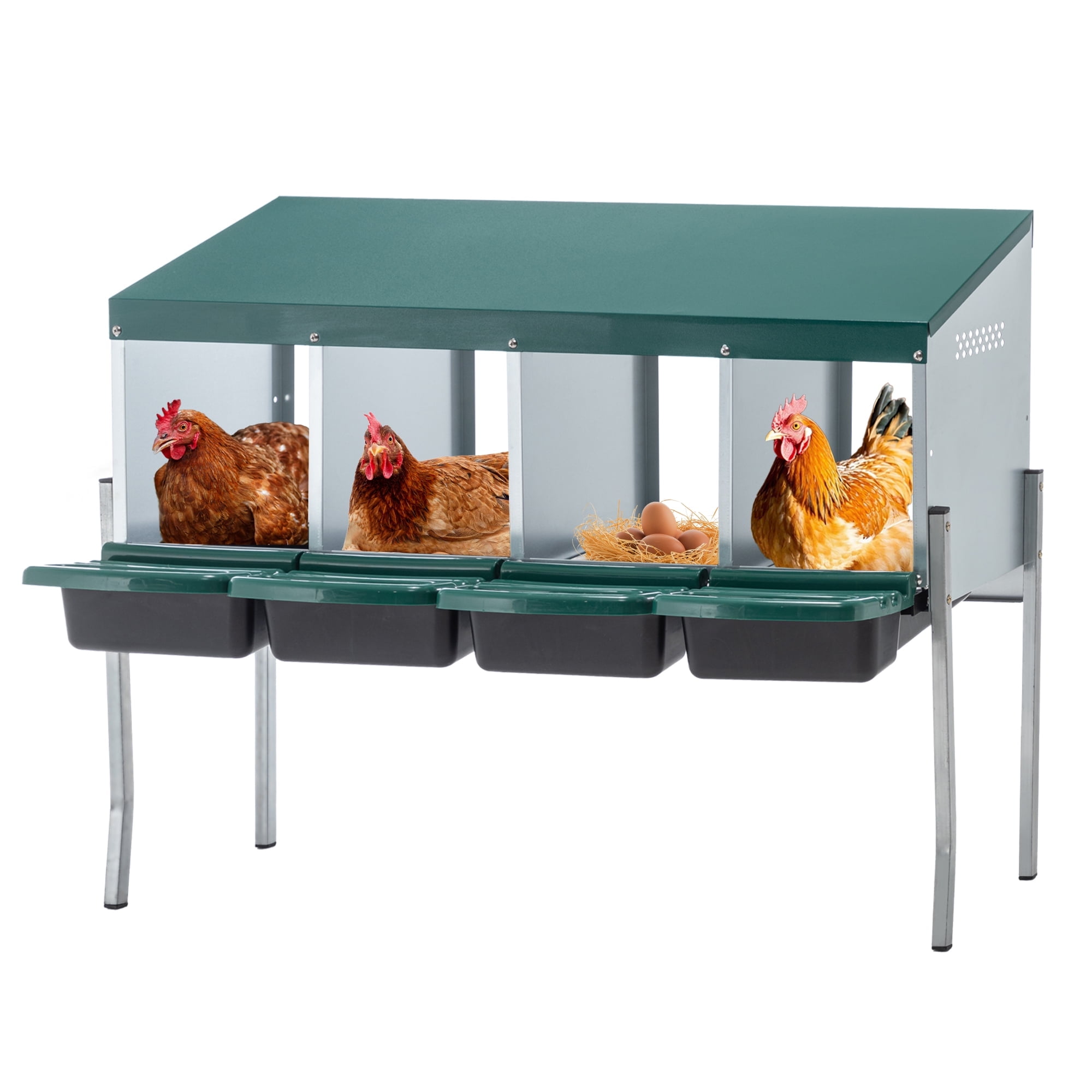LZBEITEM 4 Chicken Nesting Boxes with Stand for Laying Eggs, Galvanized ...