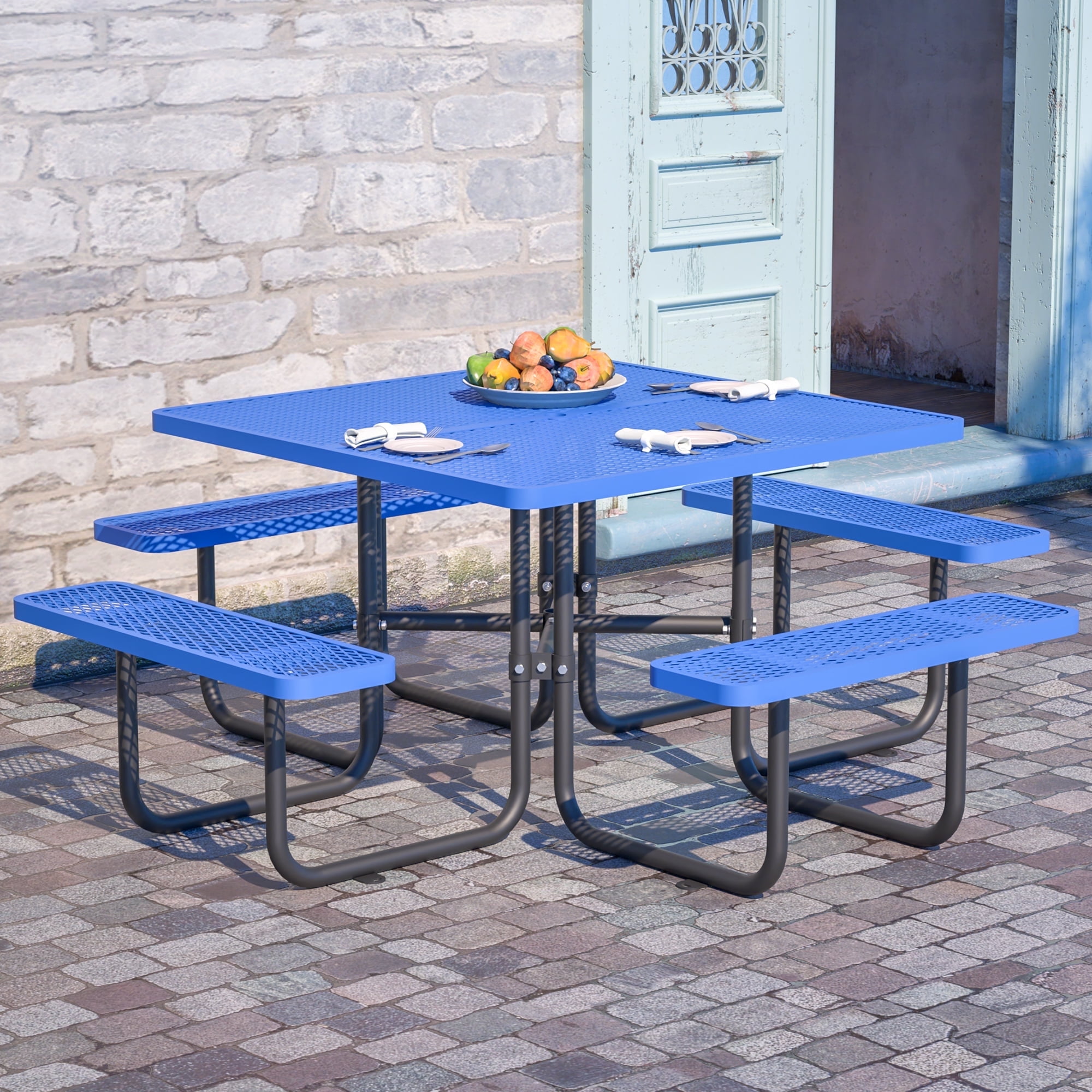 LZBEITEM 46'' Square Outdoor Commercial Steel Metal Picnic Table Set ...