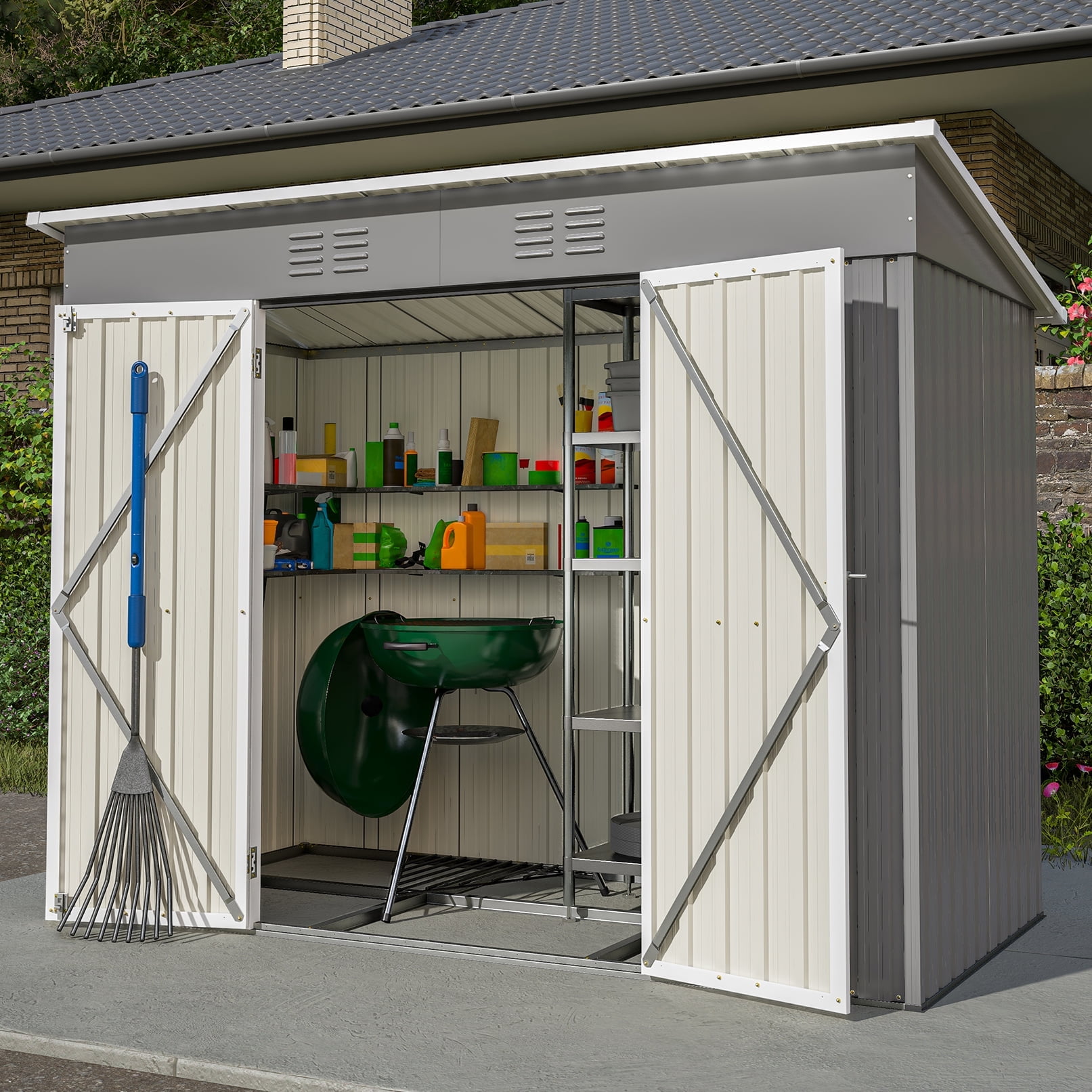 LZBEITEM 8 x 4 ft Outdoor Metal Storage Shed, Small Metal Sheds ...
