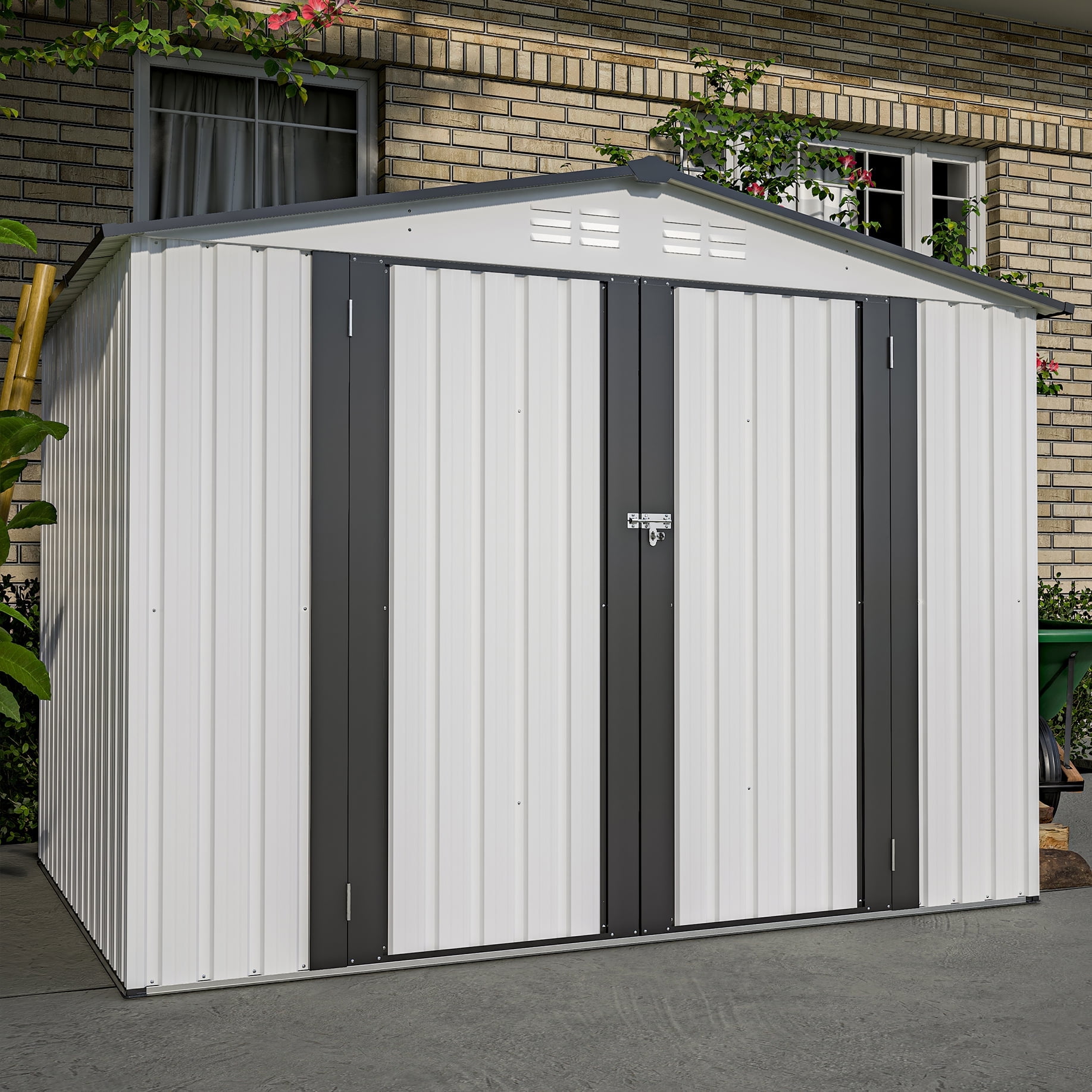 LZBEITEM 8'x6' Metal Storage Shed, Lockable Door, for Garden Tools ...