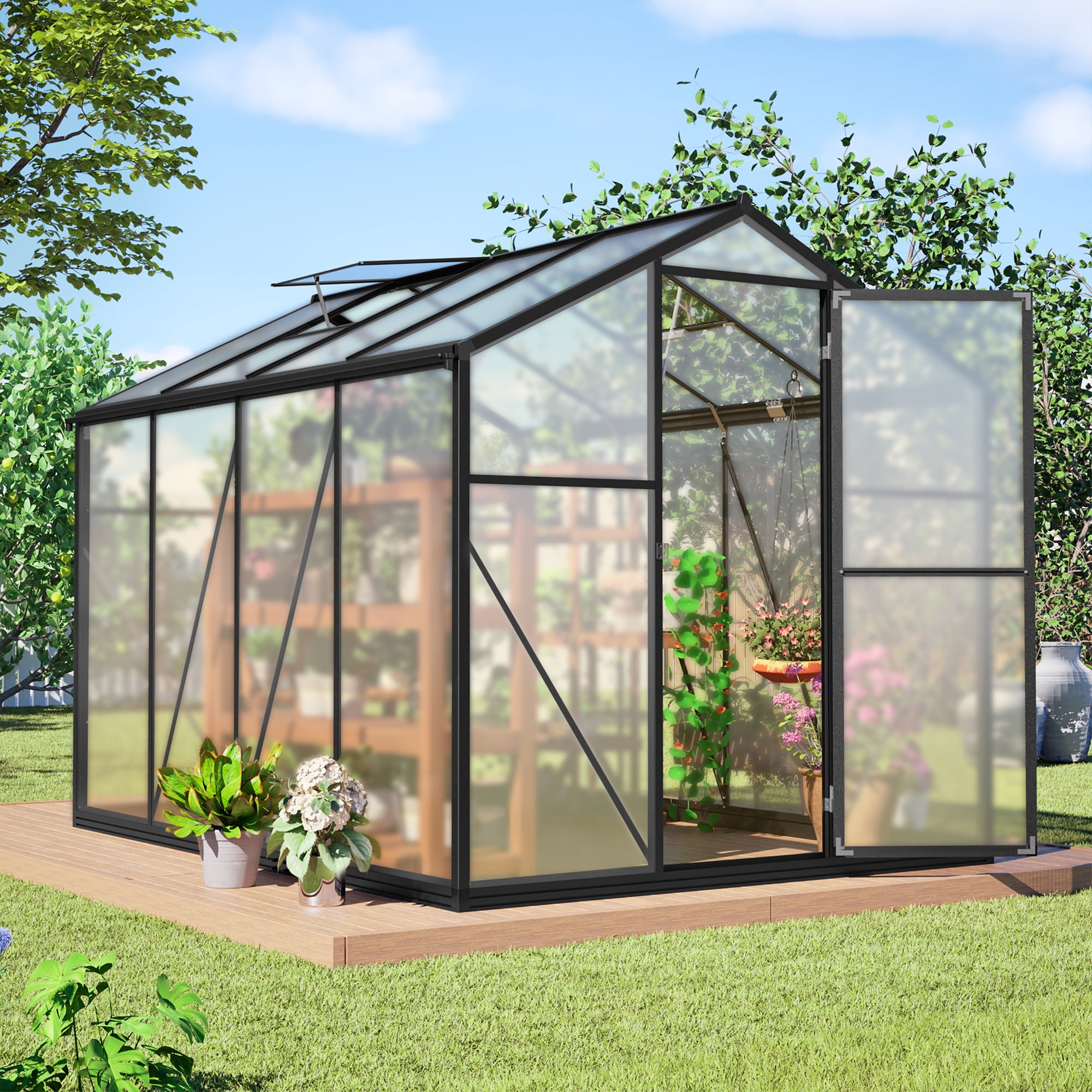 LZBEITEM Outdoor 6'x8' Wall-in Greenhouse Polycarbonate Aluminum Plant ...