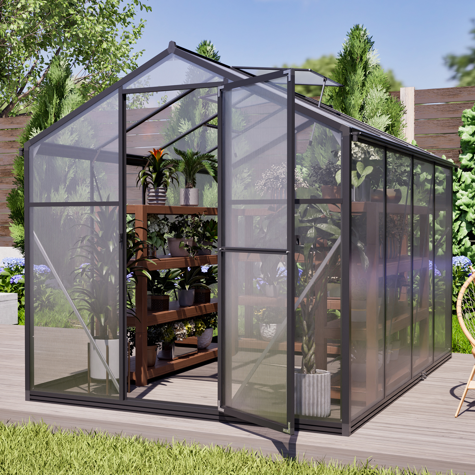 LZBEITEM Outdoor 6'x8' Wall-in Greenhouse Polycarbonate Aluminum Plant ...