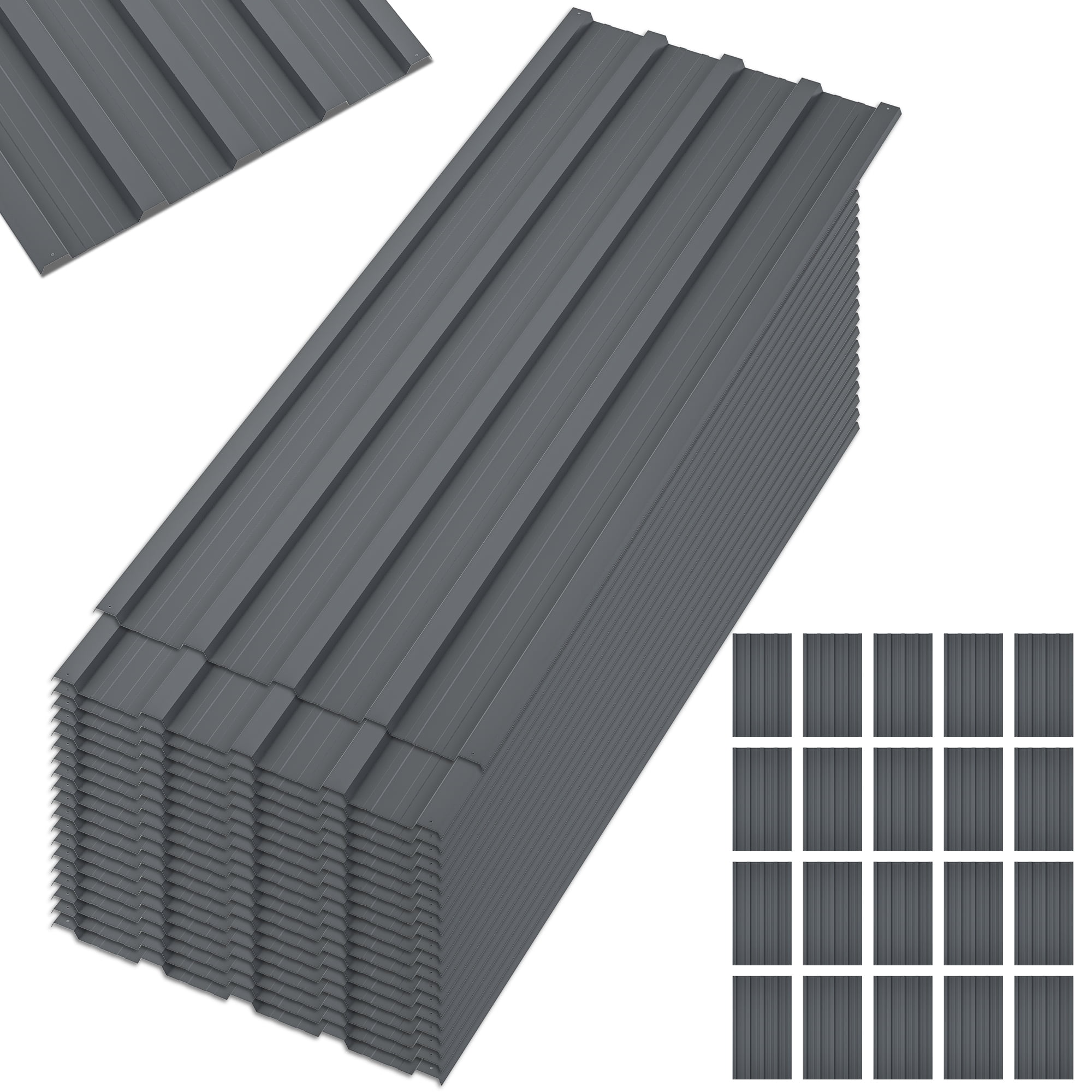 LZBEITEM Roof Panels - 20 Piece Set, 99 Sq Ft, Galvanized Steel, Heavy ...